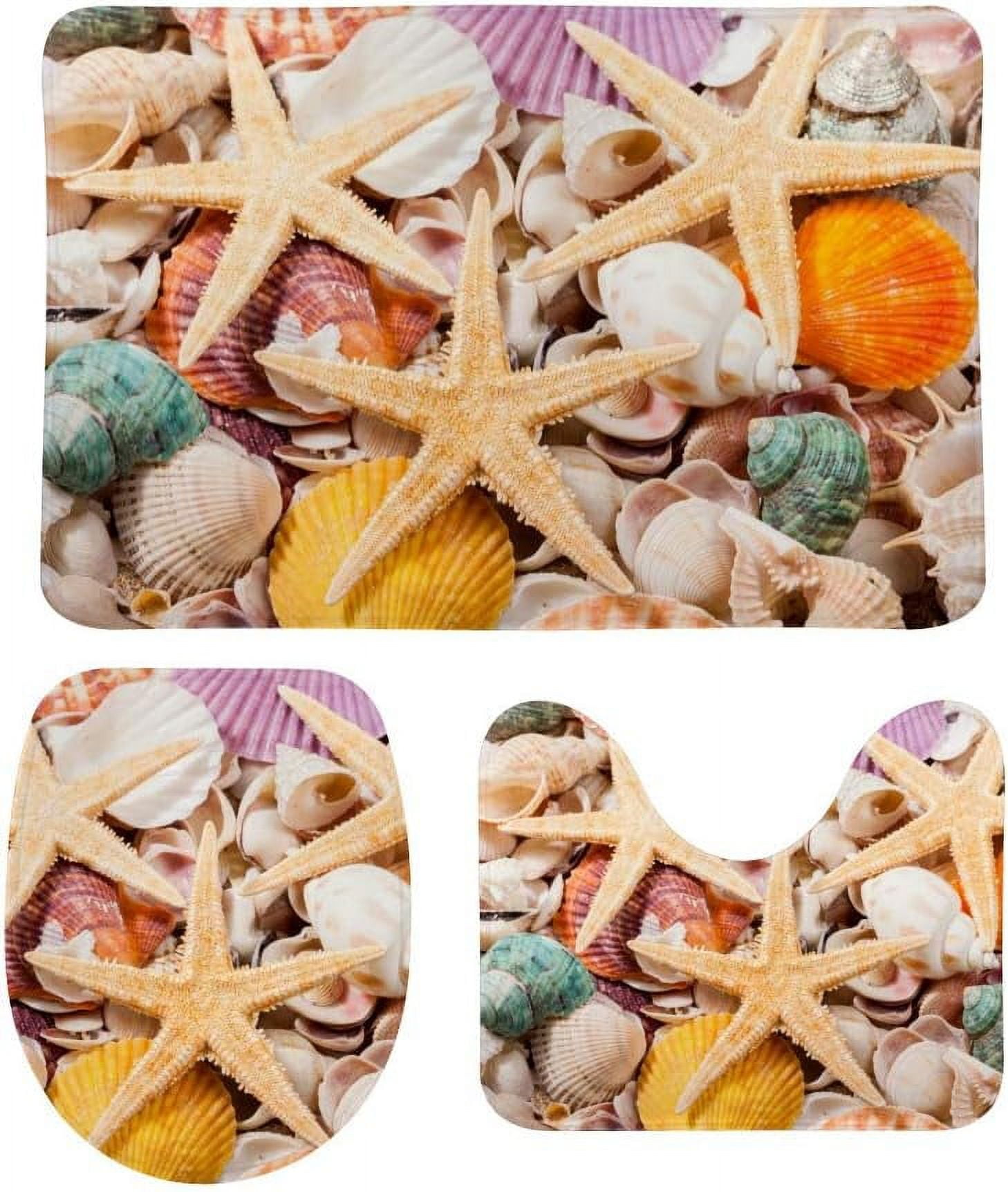 Non-Slip 3 Piece Bathroom Rug Set Much Shells Starfishes Soft Contour ...