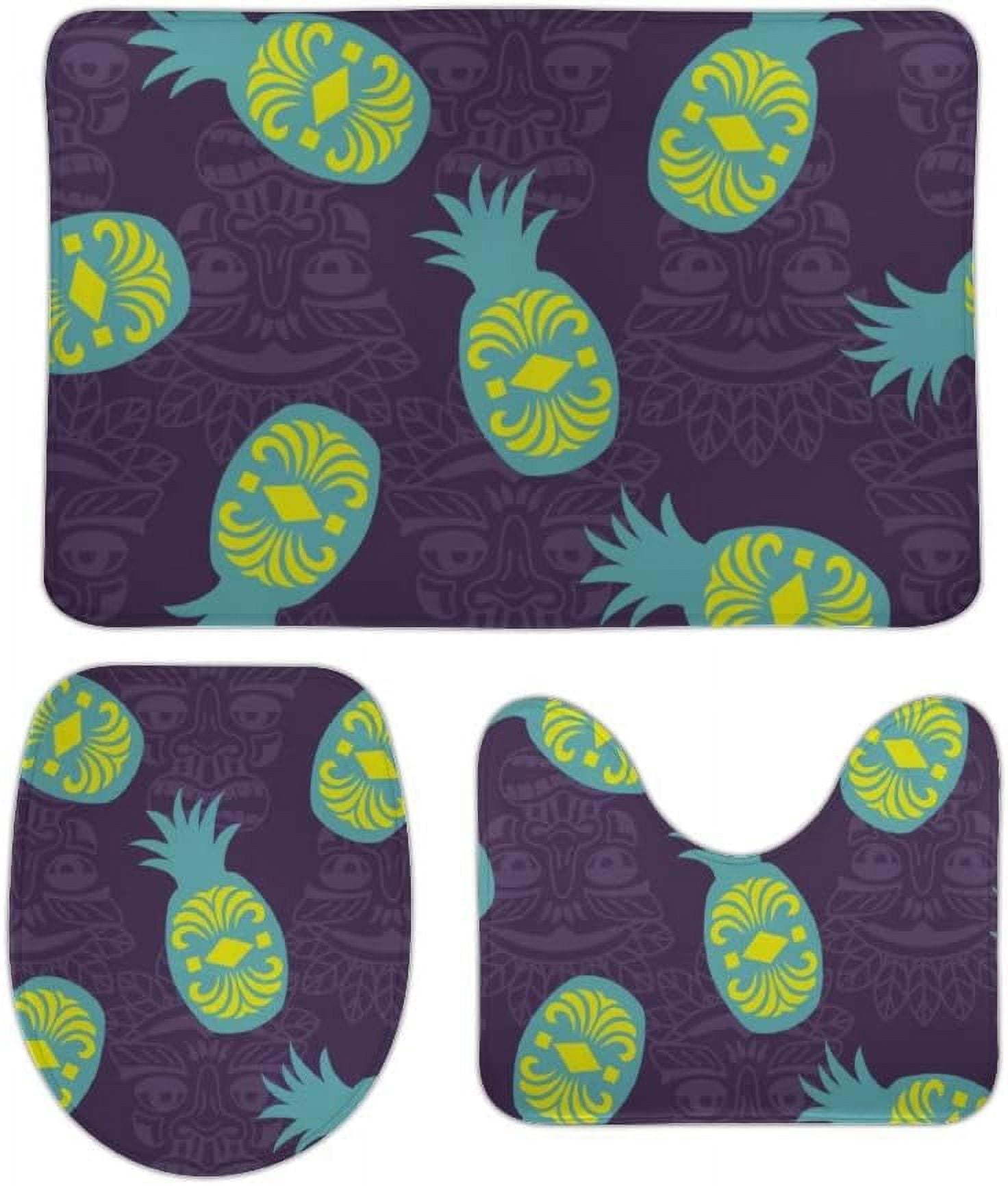 SKYSONIC Non-Slip 3 Piece Bathroom Rug Set Ornament Pineapple Soft ...
