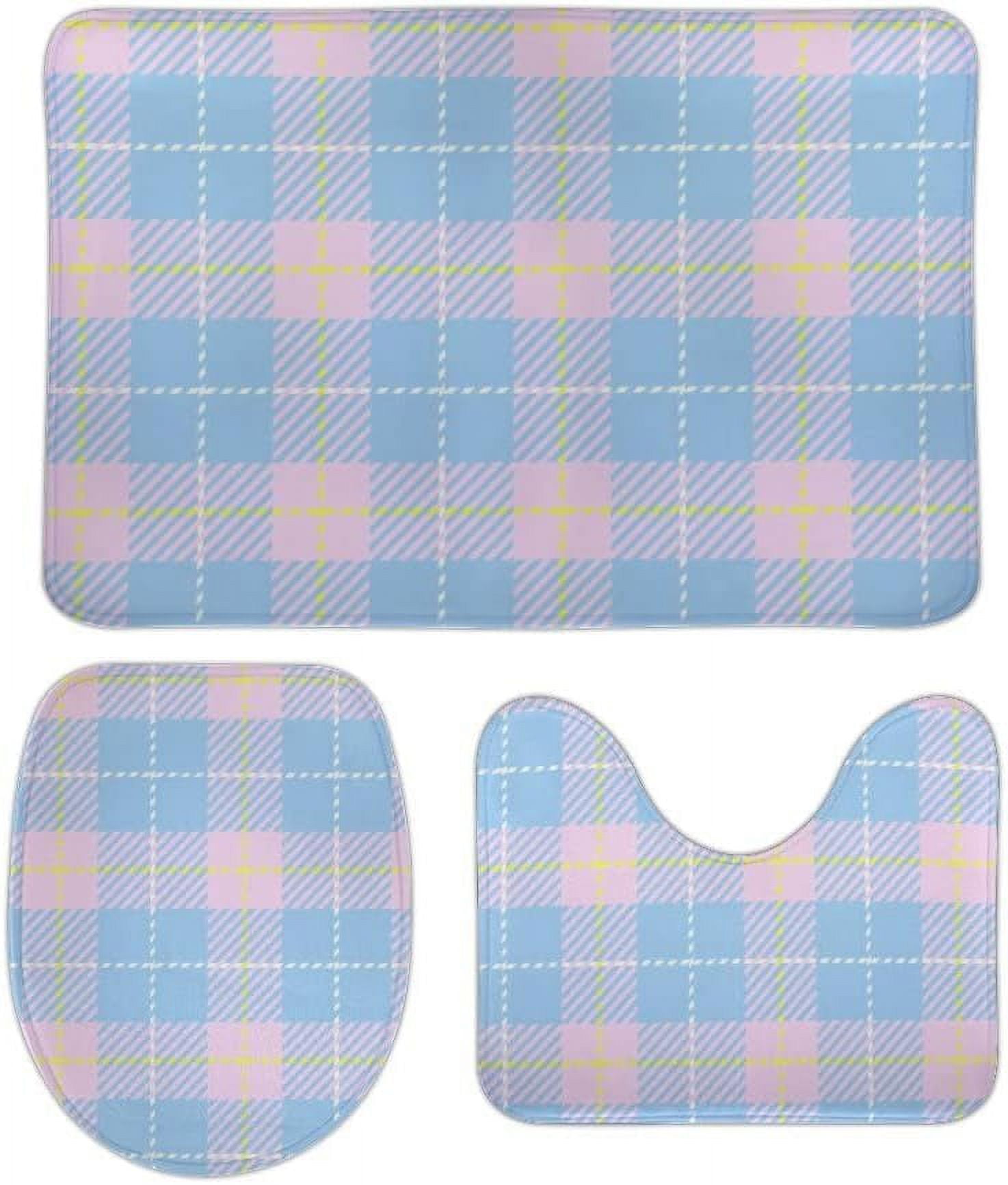 SKYSONIC Non-Slip 3 Piece Bathroom Rug Set Pastel Pink and Blue Gingham ...