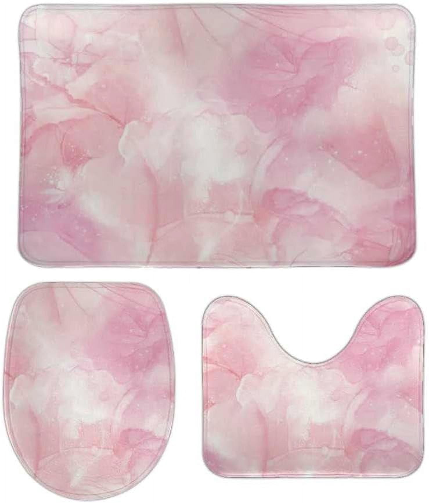 SKYSONIC Non-Slip 3 Piece Bathroom Rug Set Pink Ink Painting Soft ...