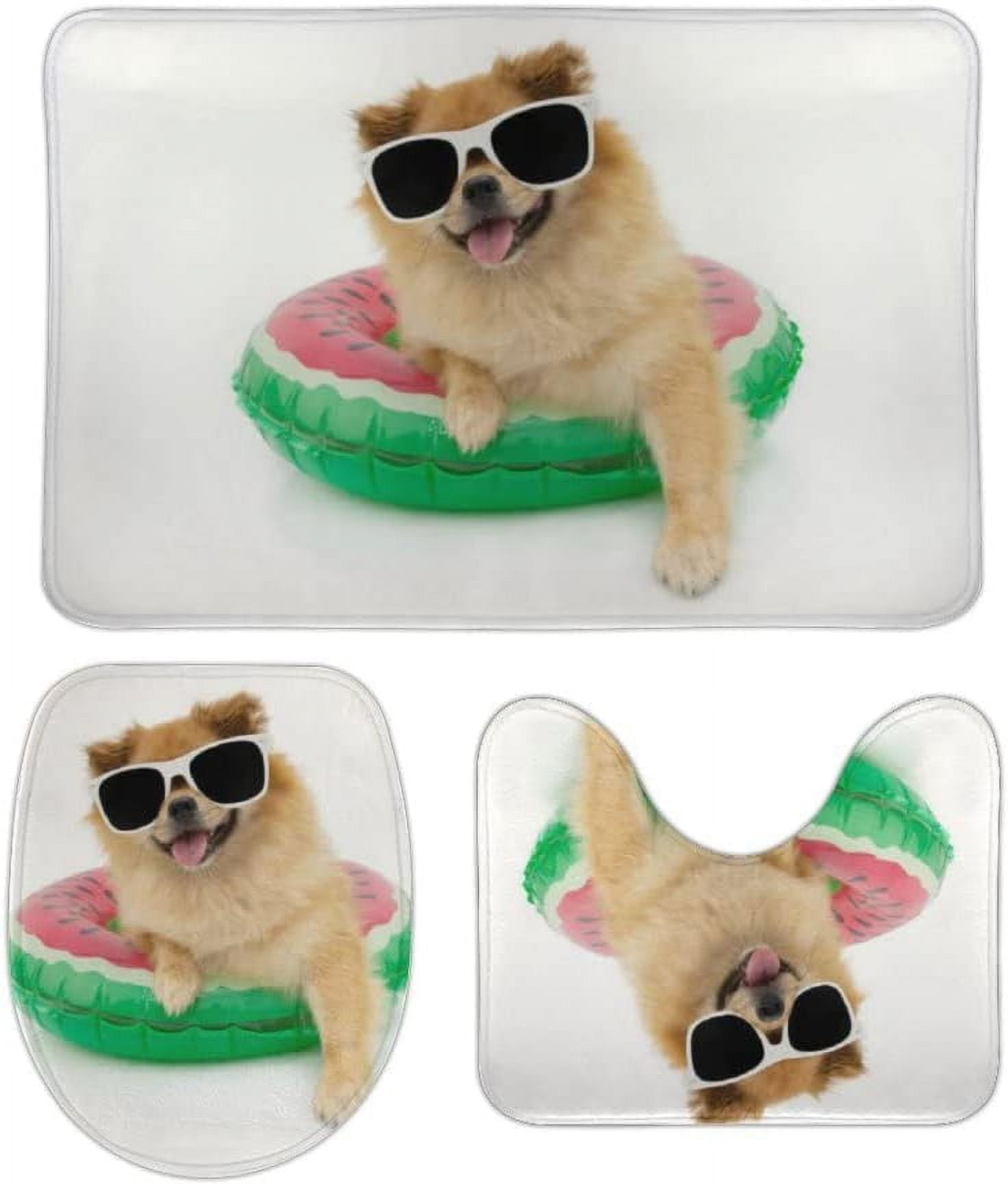 SKYSONIC Non-Slip 3 Piece Bathroom Rug Set Pomeranian Dog Inside of an ...