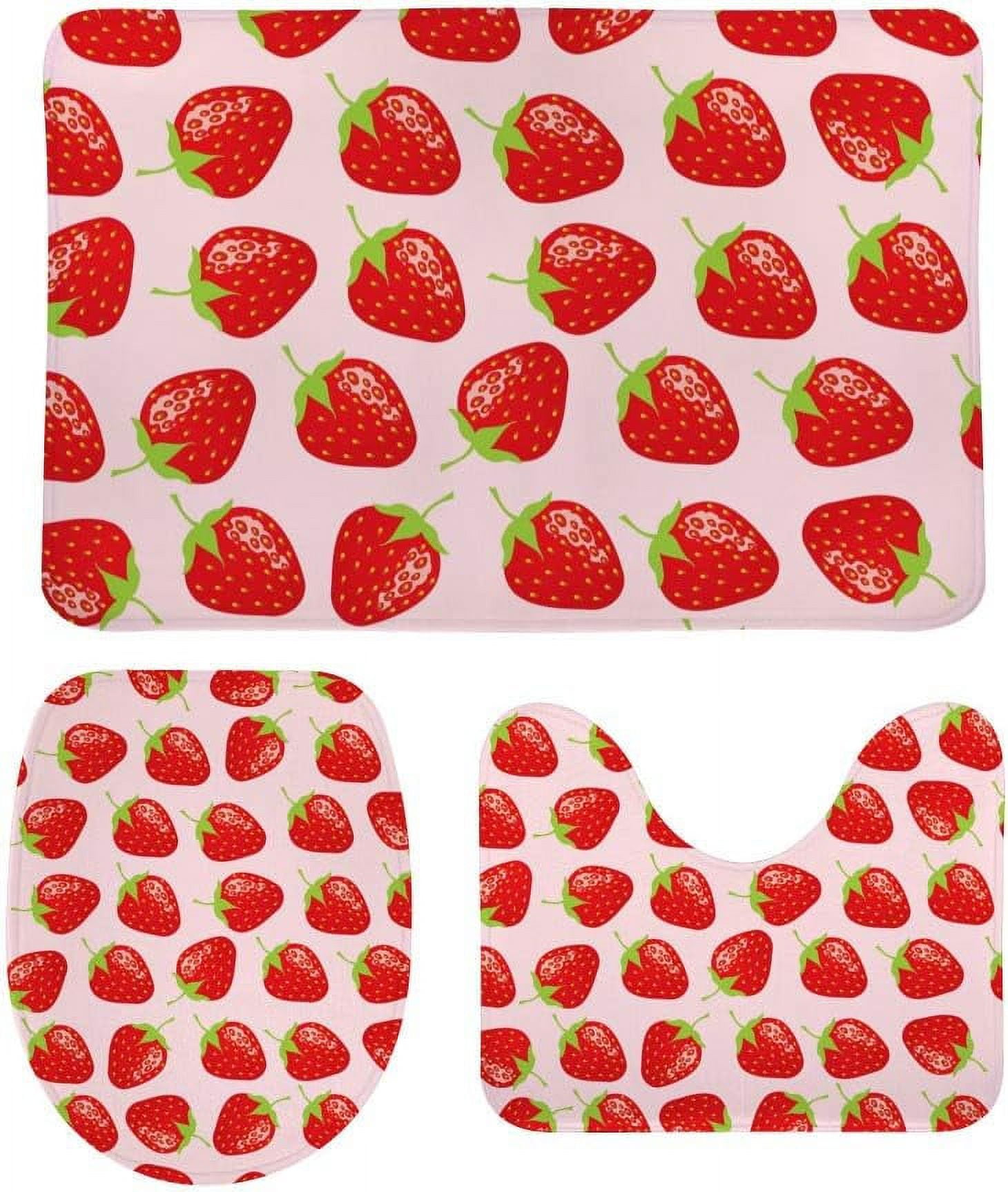 SKYSONIC Non-Slip 3 Piece Bathroom Rug Set Red Strawberry On Pink Soft ...