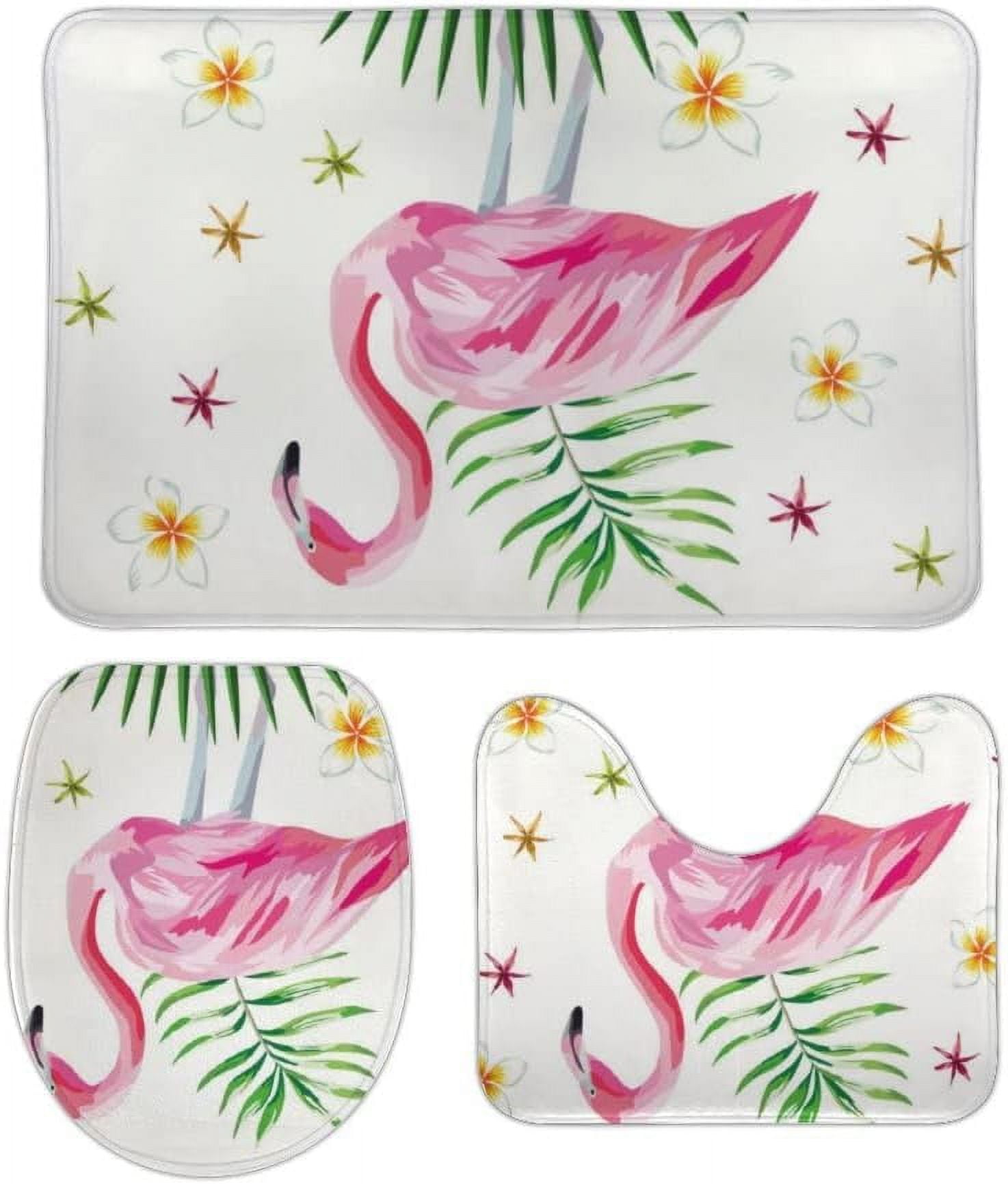 SKYSONIC Non-Slip 3 Piece Bathroom Rug Set Single Pink Flamingo and ...