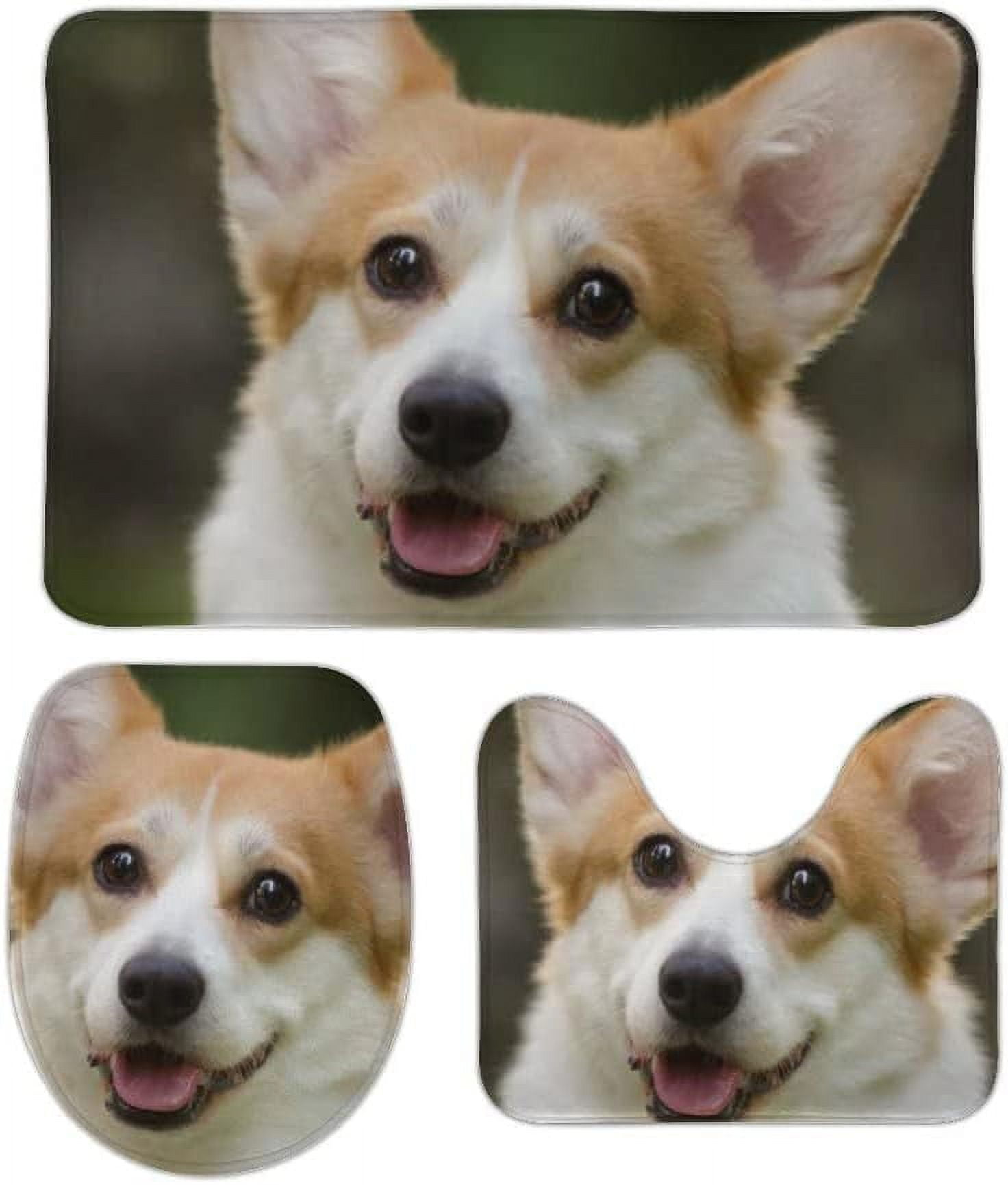 SKYSONIC Non-Slip 3 Piece Bathroom Rug Set Smiling Pembroke Welsh Corgi ...