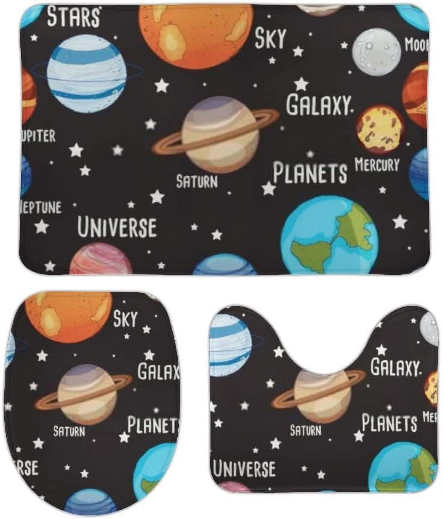 SKYSONIC Non-Slip 3 Piece Bathroom Rug Set Solar System Planets Soft ...