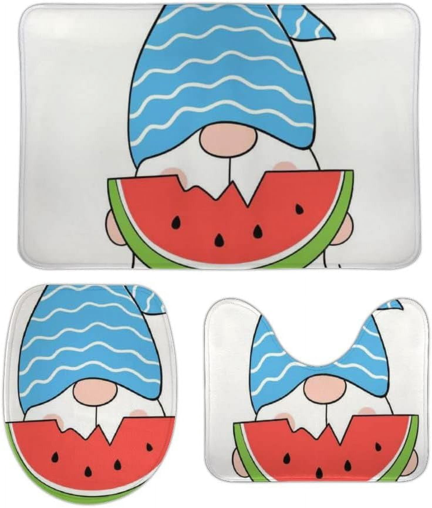 SKYSONIC Non-Slip 3 Piece Bathroom Rug Set Summer Funny Gnome Eating ...