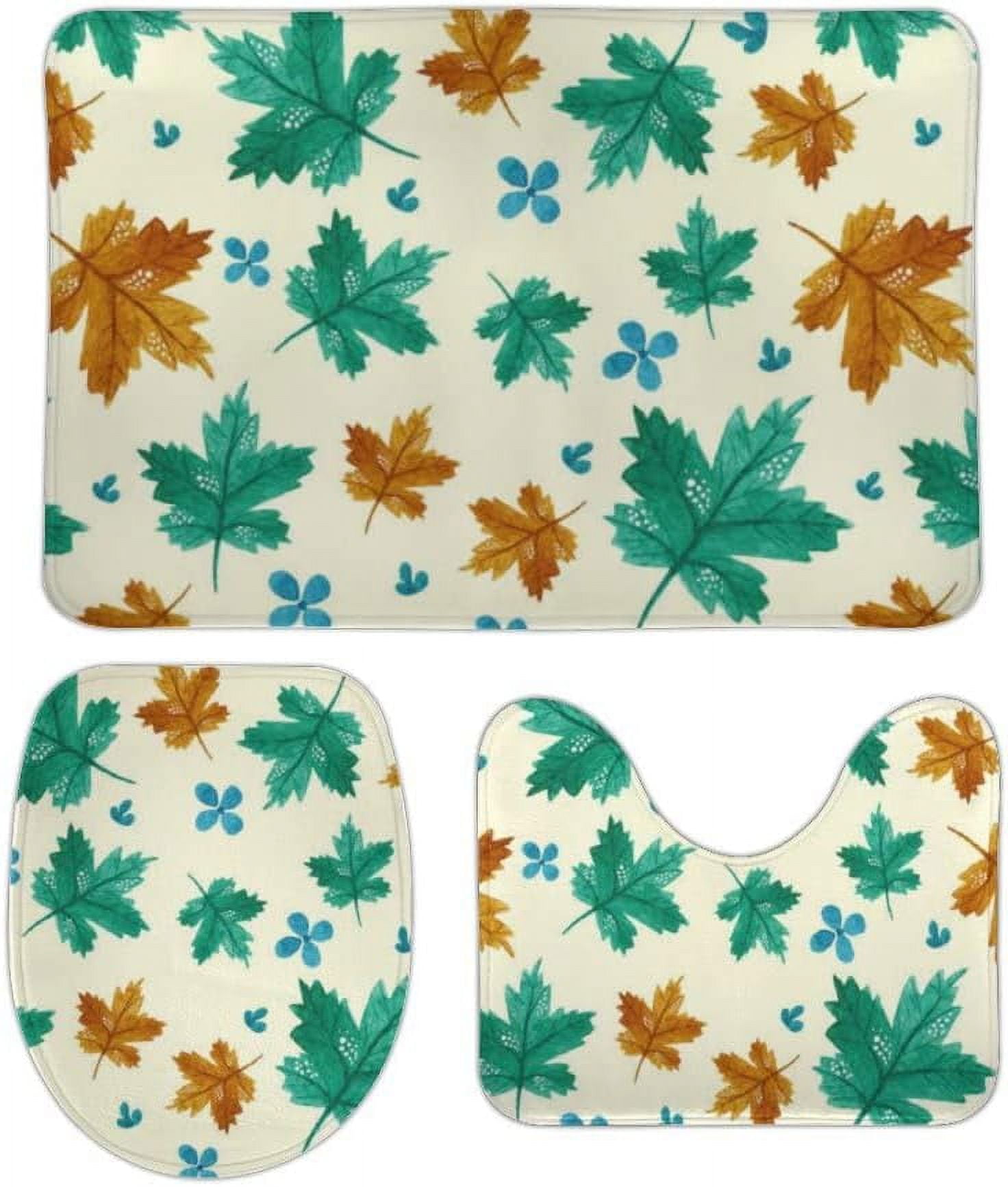 SKYSONIC Non-Slip 3 Piece Bathroom Rug Set Watercolor Maple Leaves ...