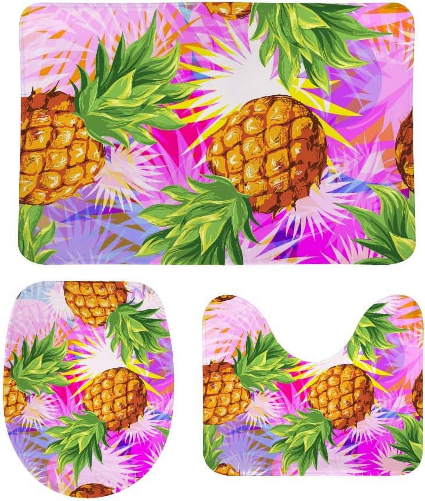 SKYSONIC Non-Slip 3 Piece Bathroom Rug Set Watercolor Pineapples Soft ...