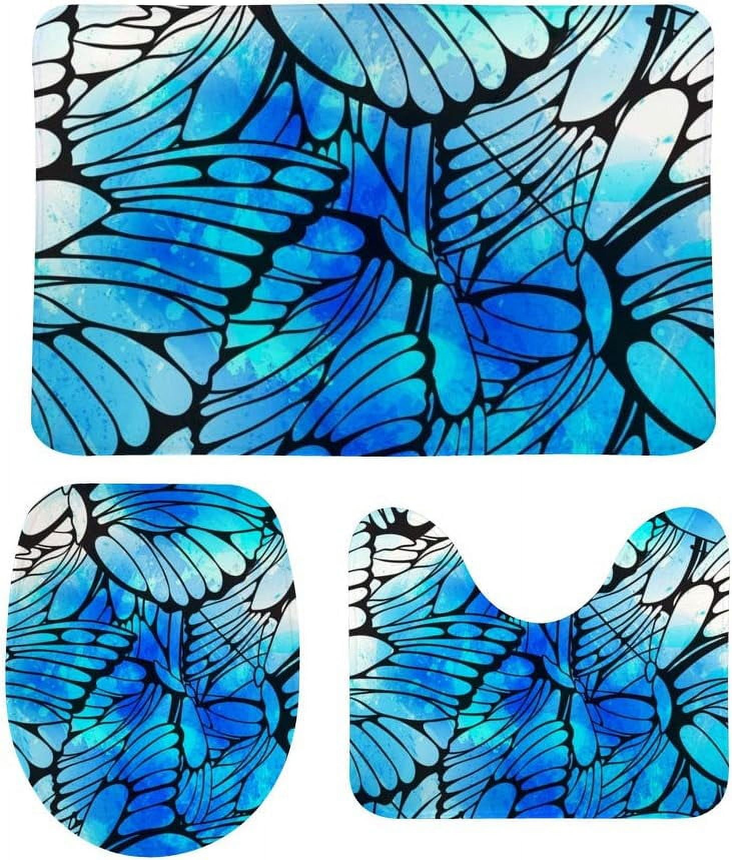 SKYSONIC Non-Slip 3 Piece Bathroom Rug Set Watercolour Butterfly Wings ...