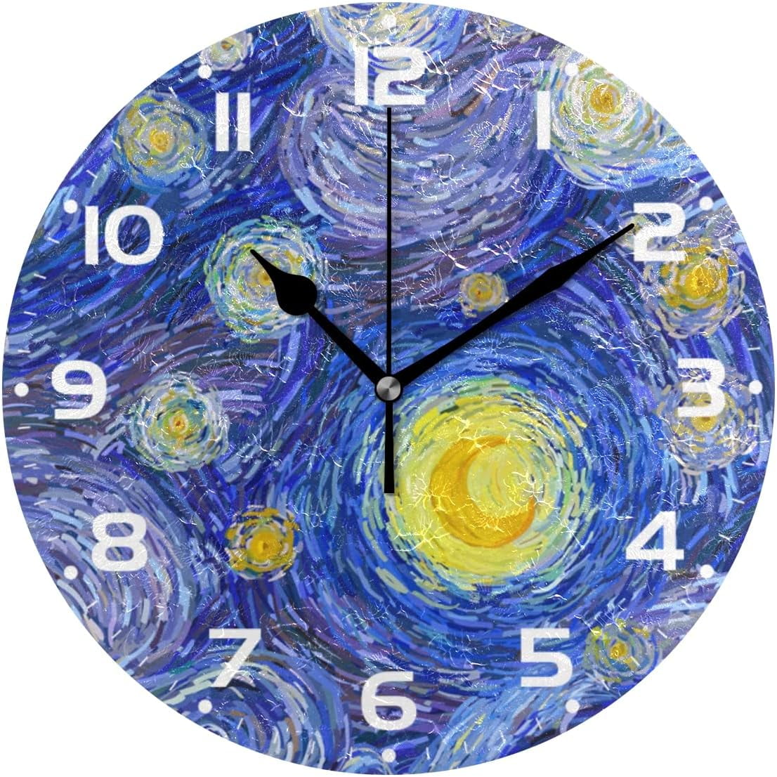 SKYSONIC Oil Painting Wall Clock 10 Inch Silent Non Ticking Round Clock ...