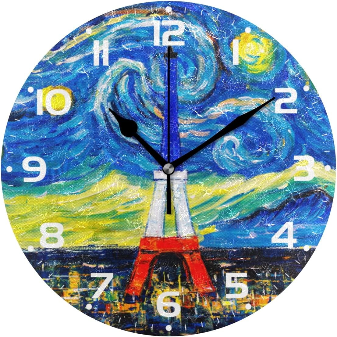 SKYSONIC Oil Painting Wall Clock 10 Inch Silent Non Ticking Round Clock ...
