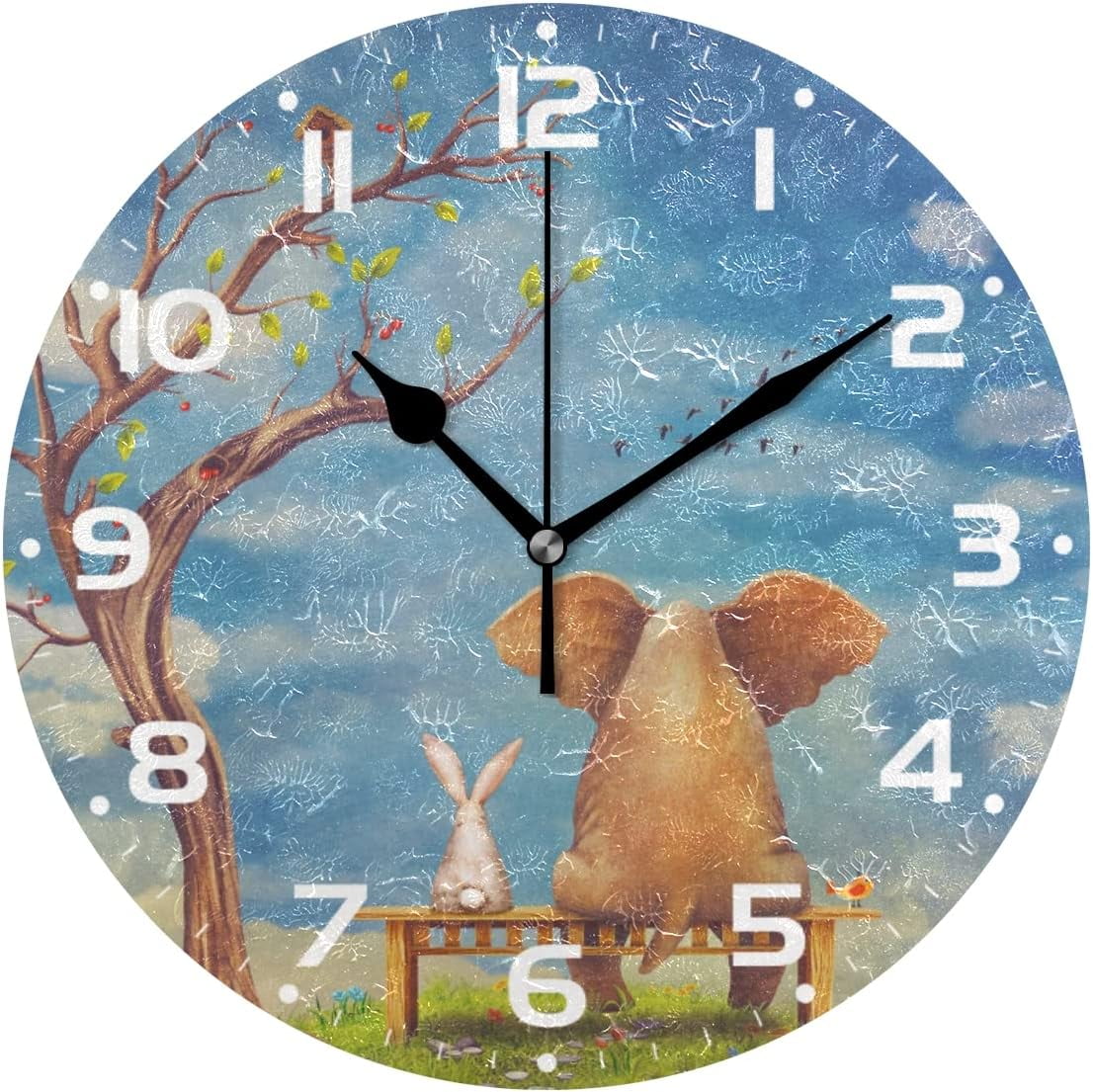 SKYSONIC Oil Painting Wall Clock 10 Inch Silent Non Ticking Round Clock ...