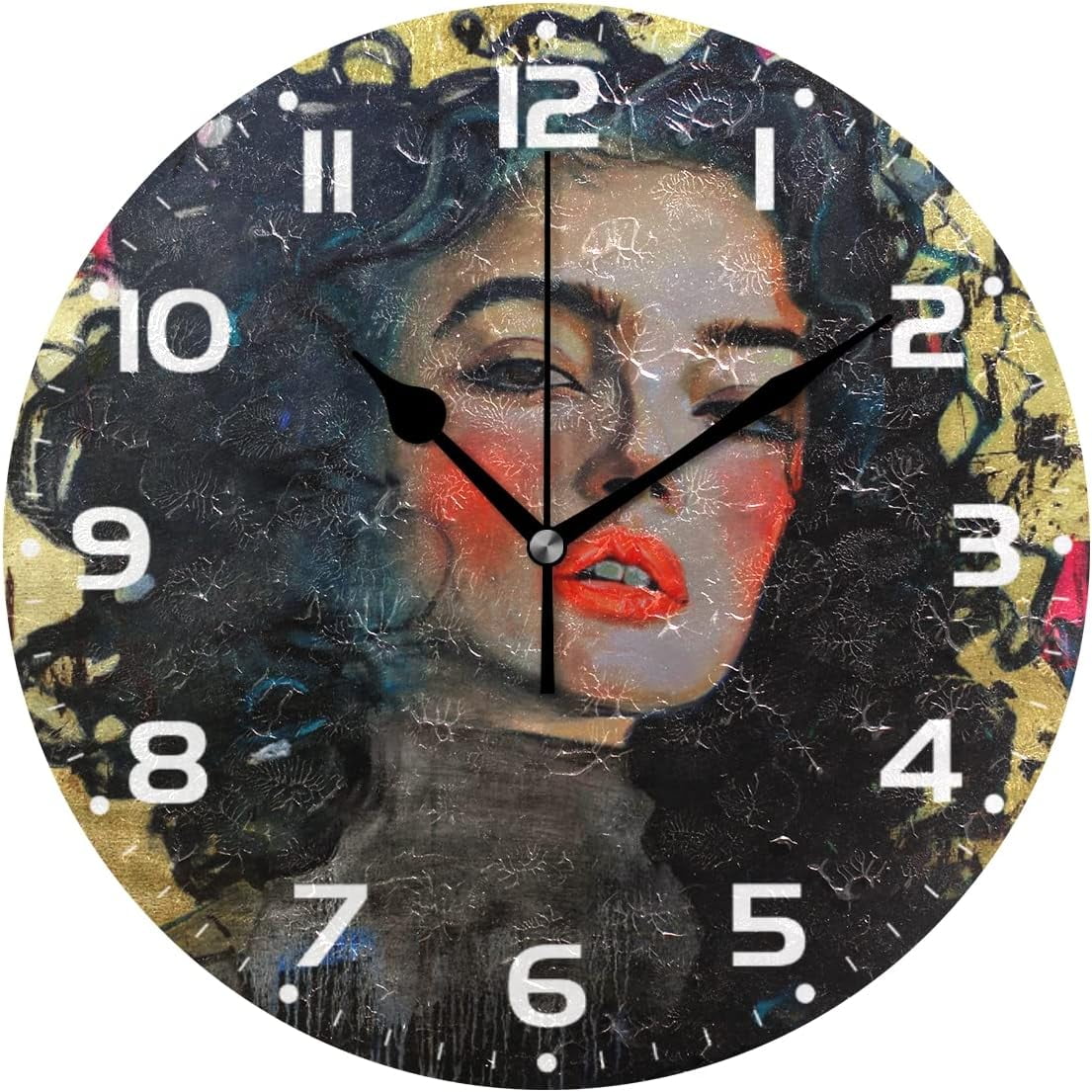 SKYSONIC Oil Painting Wall Clock 10 Inch Silent Non Ticking Round Clock ...