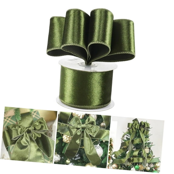 SKYSONIC Olive Velvet Wired 2.5 Inch Christmas Wired Dark Moss for ...