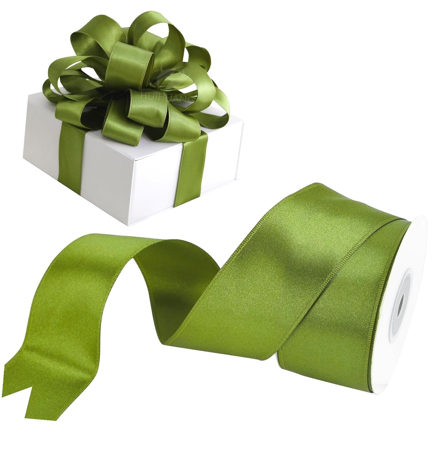 SKYSONIC Olive Wired 1-1/2 inch Olive Satin Wire for Wreaths, Bows ...