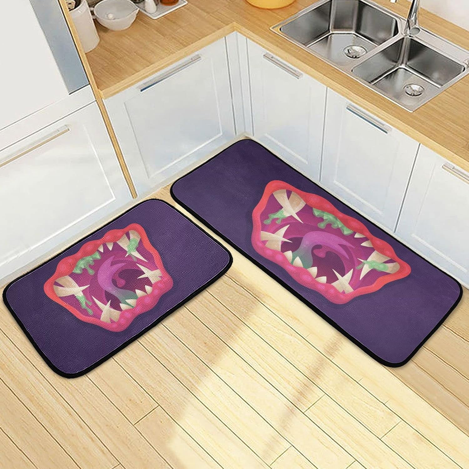 SKYSONIC Open Monsters Mouth with Kitchen Mats Set of 2 Long Crooked ...