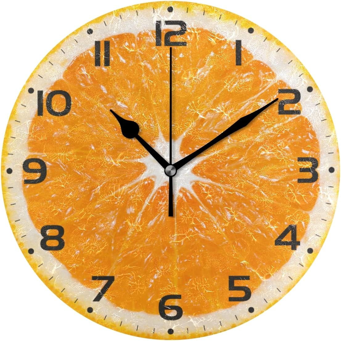 SKYSONIC Orange Slice Wall Clock 10 Inch Silent Non Ticking Round Clock ...