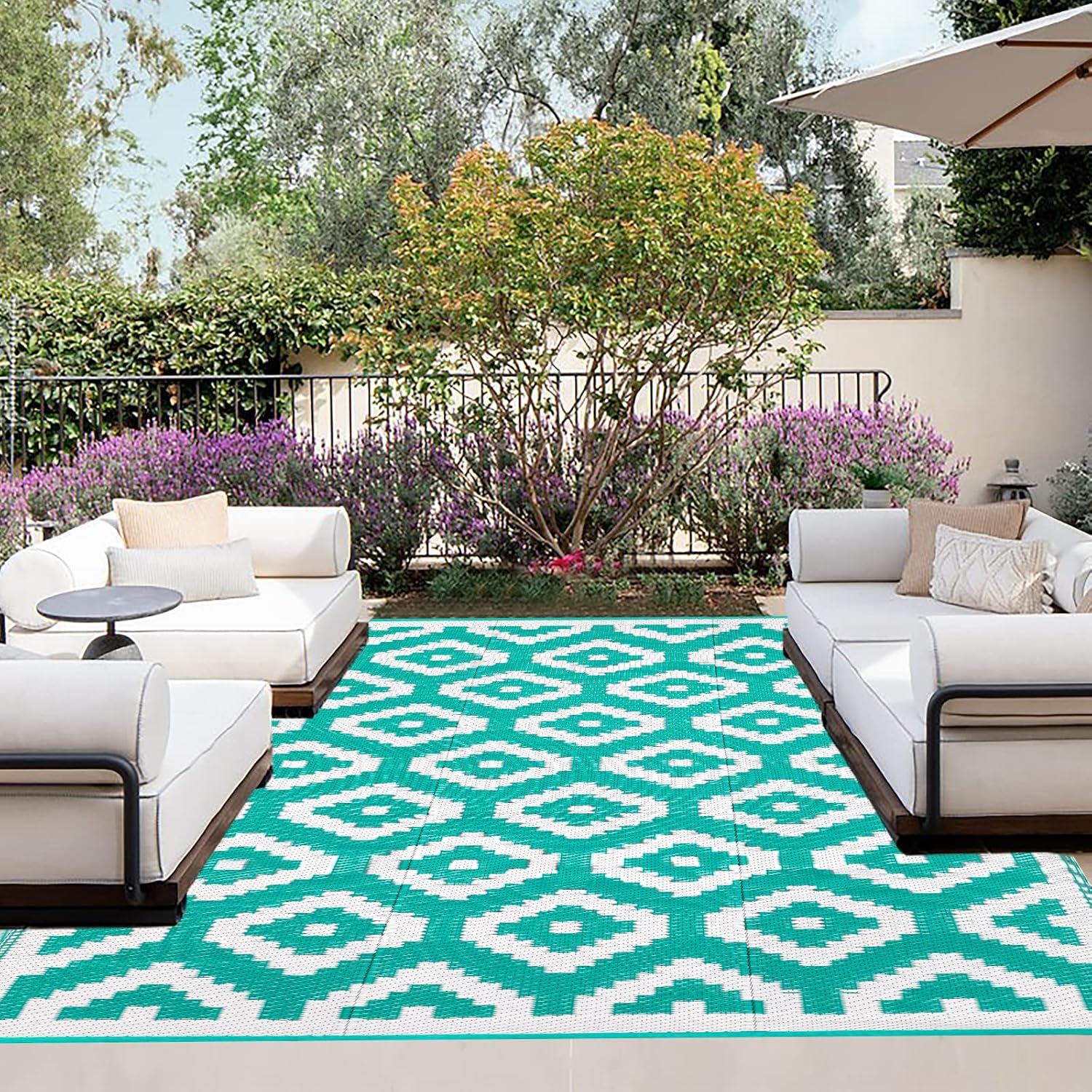 SKYSONIC Outdoor Reversible Rugs for Patio 6x9 ft - Plastic Area Rug ...