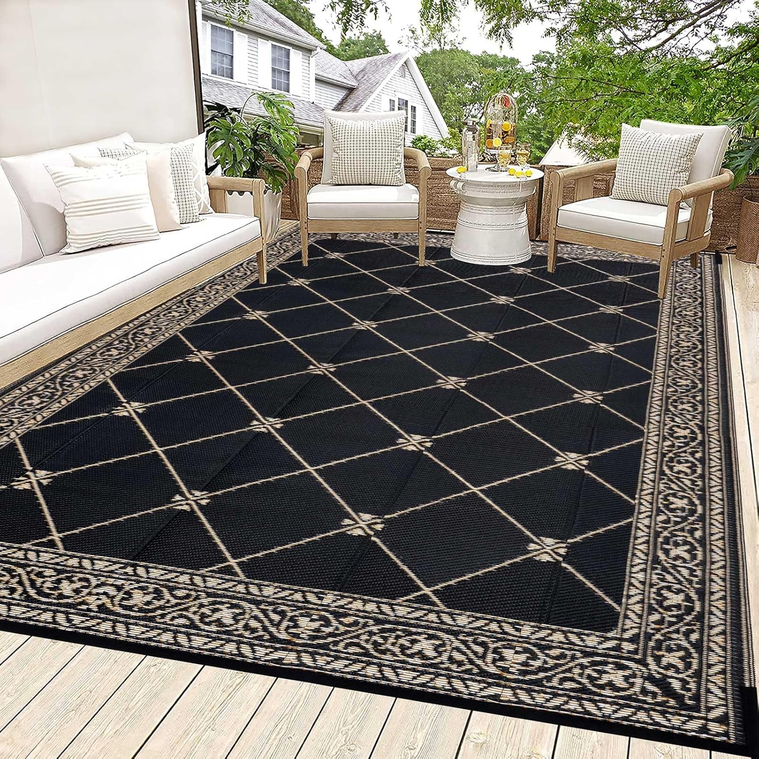 SKYSONIC Outdoor Rug for Patios Clearance 6'x9' Outdoor Plastic Straw ...