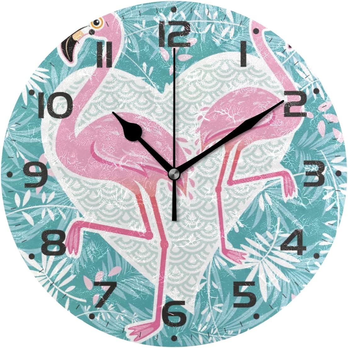 SKYSONIC A Pair of Flamingo Wall Clock 10 Inch Silent Non Ticking Round ...