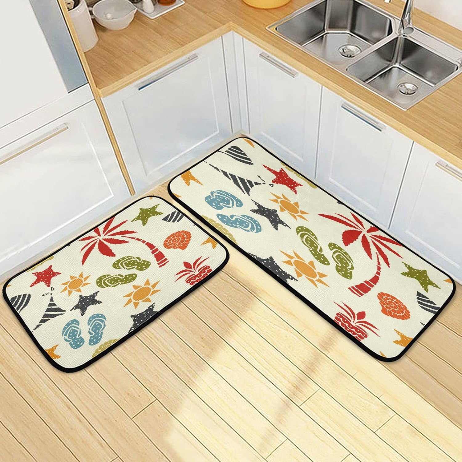 SKYSONIC Palm Tree Pineapple Kitchen Rugs Set of 2, Flip Flop Swimsuits ...