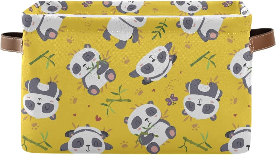 SKYSONIC Panda Storage Basket Foldable Storage Bin Set of 2 Canvas ...
