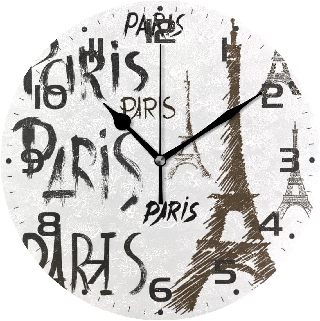 SKYSONIC Paris Eiffel Tower Wall Clock 10 Inch Silent Non Ticking Round ...