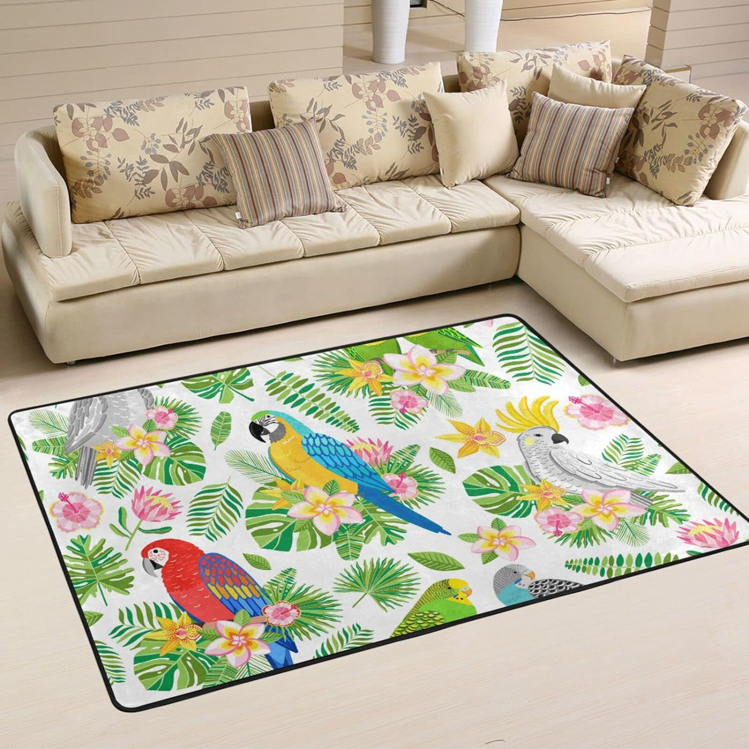 SKYSONIC Parrot Seamless Pattern Area Rug 72x48in Summer Tropical Non ...