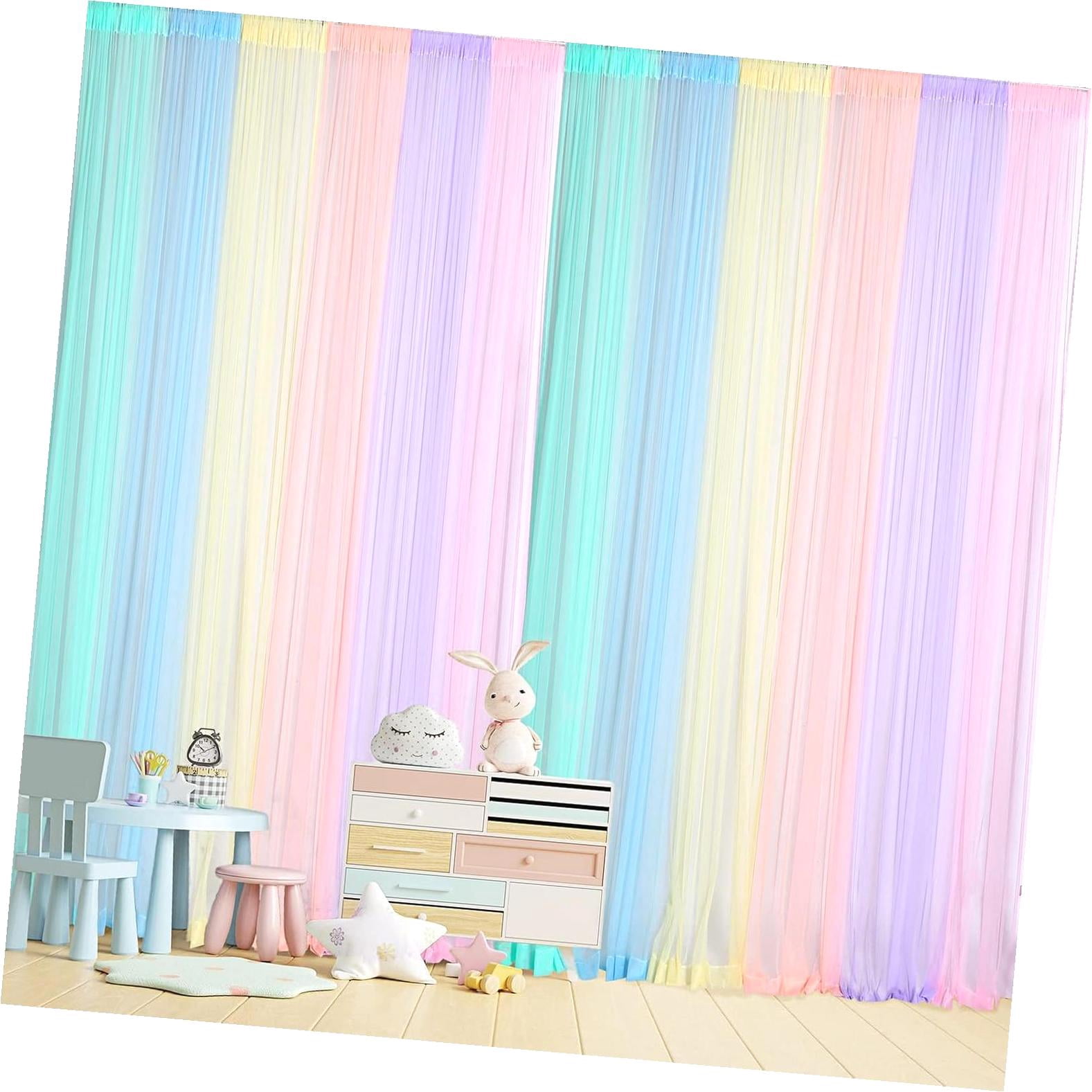 SKYSONIC Pastel Rainbow Sheer Curtain Panels for ' Parties, Showers ...