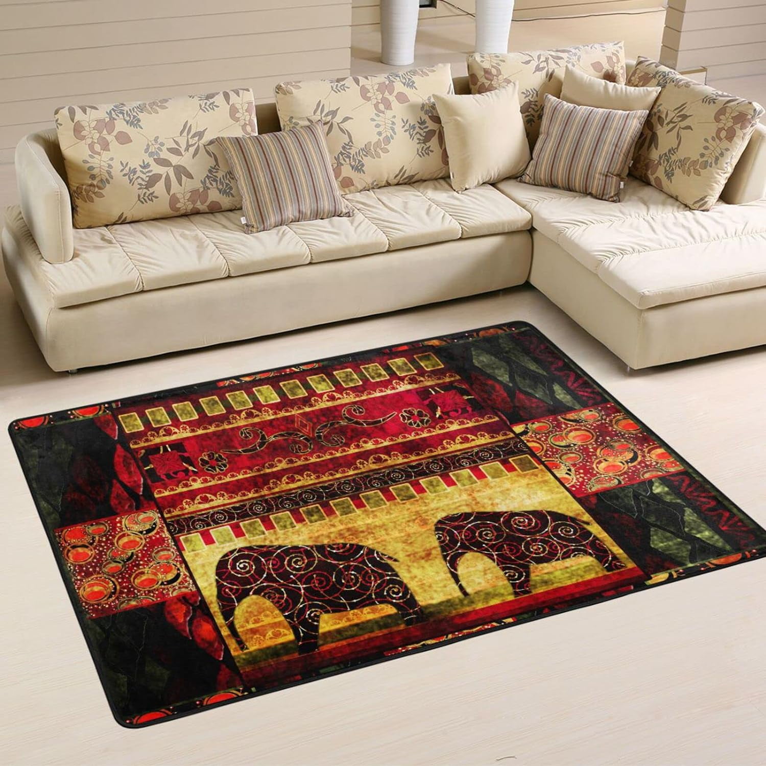 SKYSONIC Patchwork African Vintage Non-Slip Area Rug, Retro Exotic ...