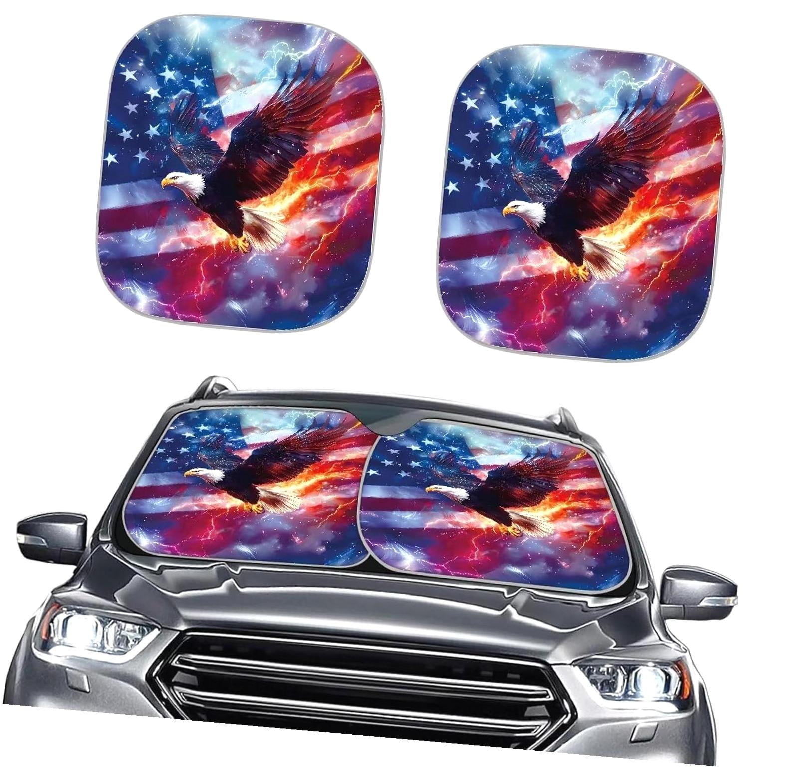 SKYSONIC Patriotic 2-Piece Car Windshield Sun Shade, Foldable Front Window Protector for Sedans ...