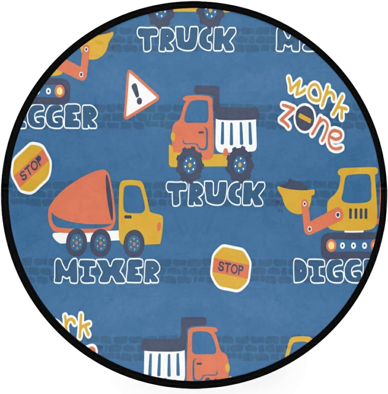 SKYSONIC Pattern of Construction Vehicles CartoonRound Area Rug Chair ...