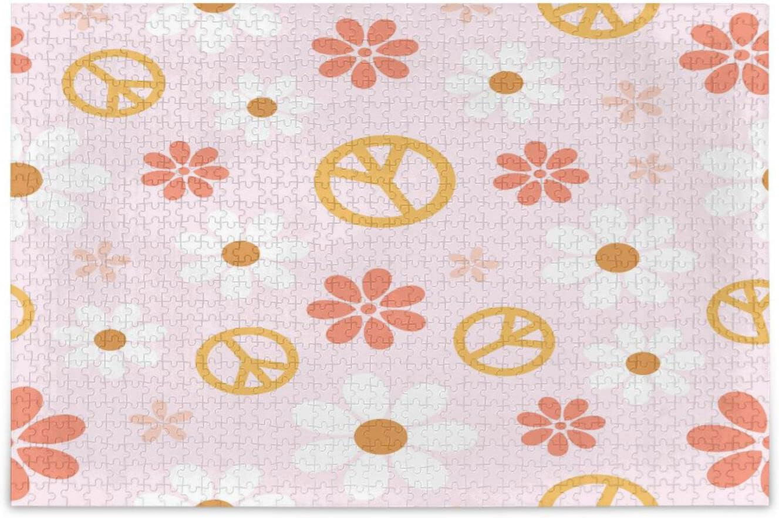 SKYSONIC Peace Sign Flower Pink Wooden Jigsaw Puzzles Intellectual ...