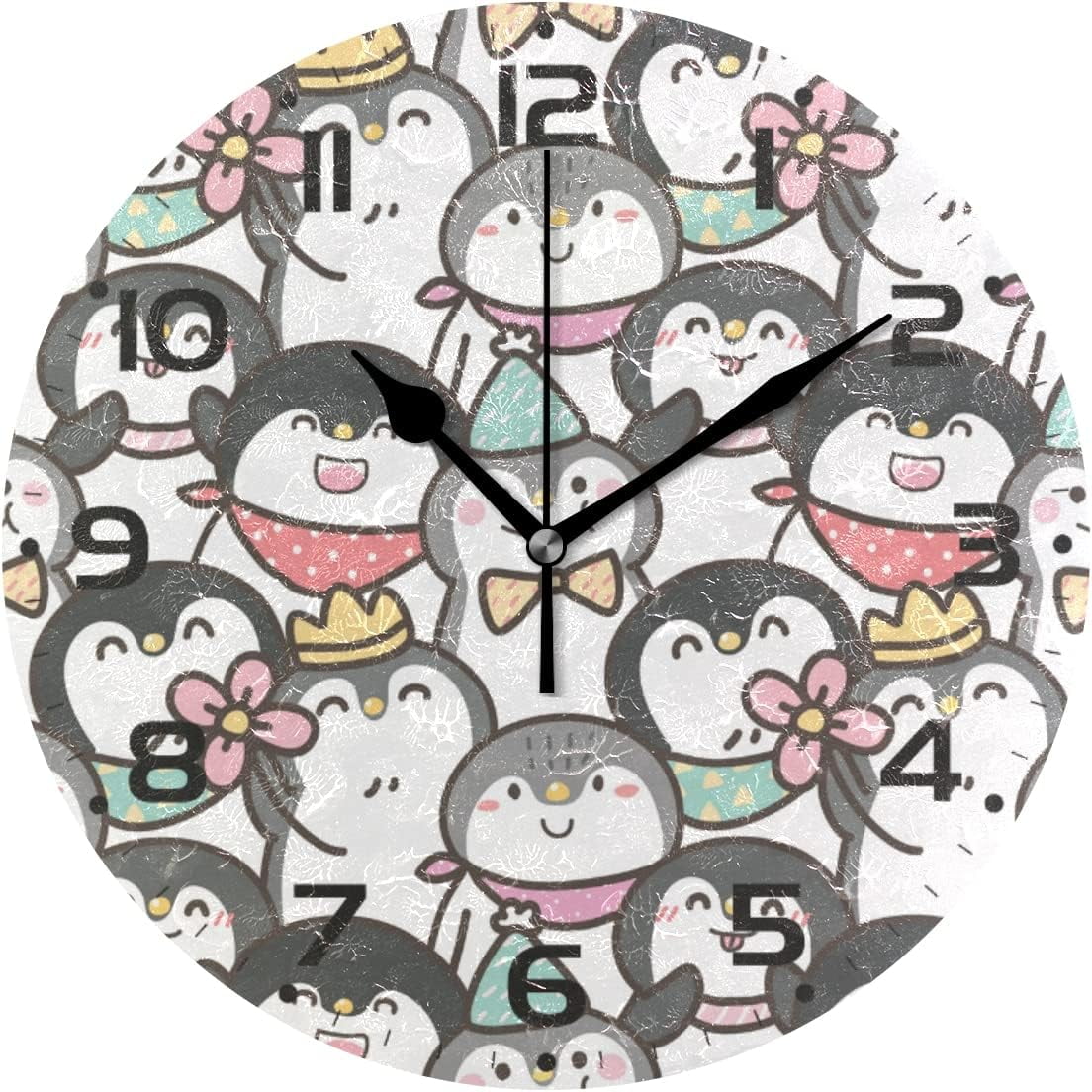 SKYSONIC Penguin Wall Clock 10 Inch Silent Non Ticking Round Clock Oil ...