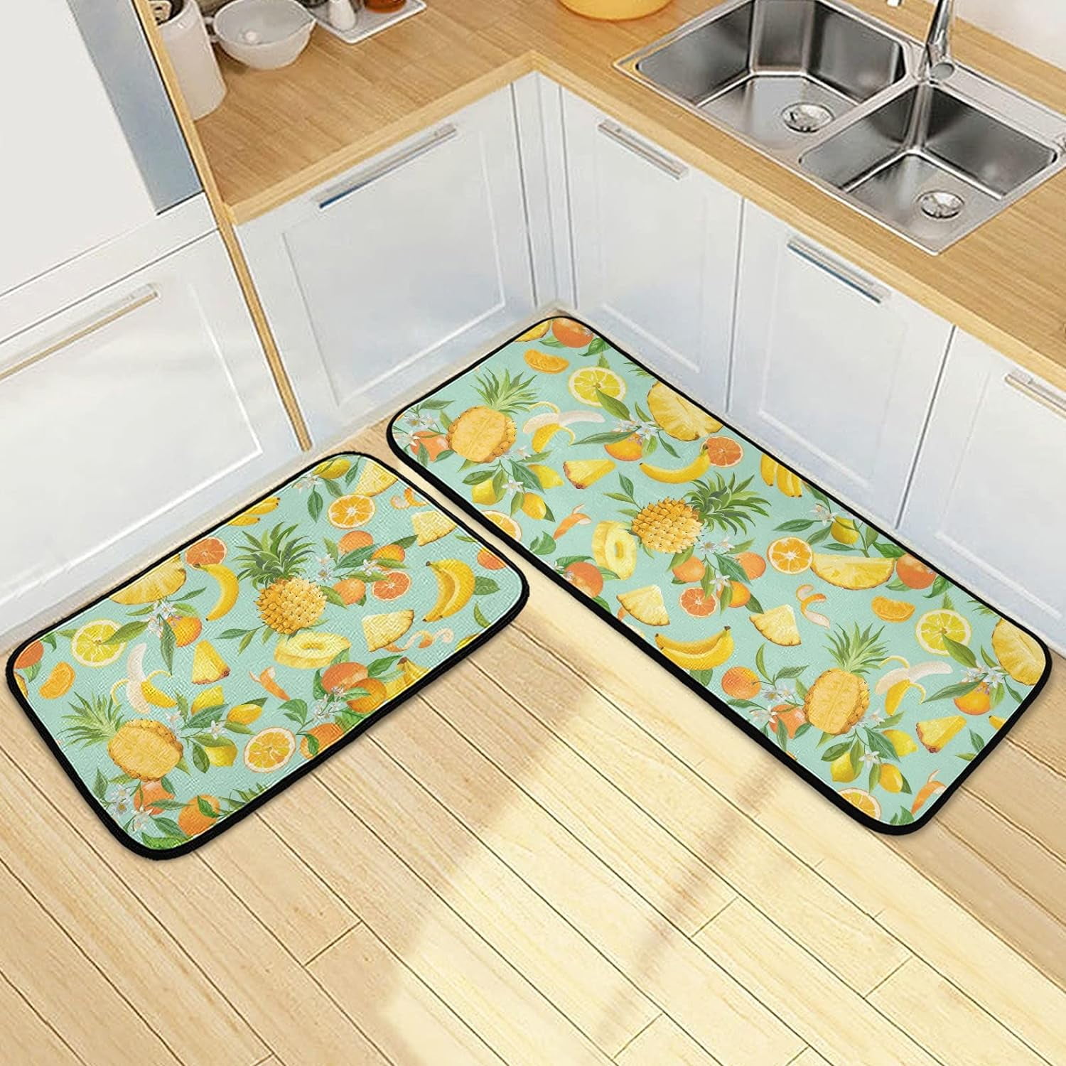 SKYSONIC Pineapple Banana Lemon Kitchen Mats and Rugs Summer Fruits ...