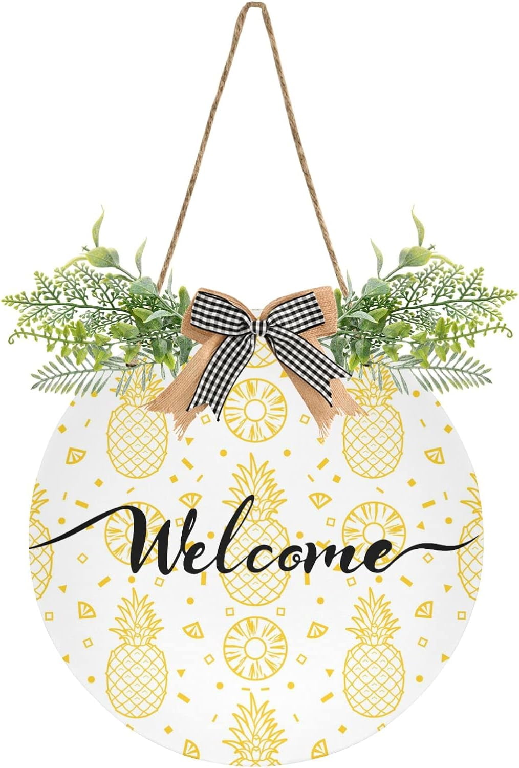 SKYSONIC Pineapple Fruits Welcome Sign Front Door Decor Round Door ...