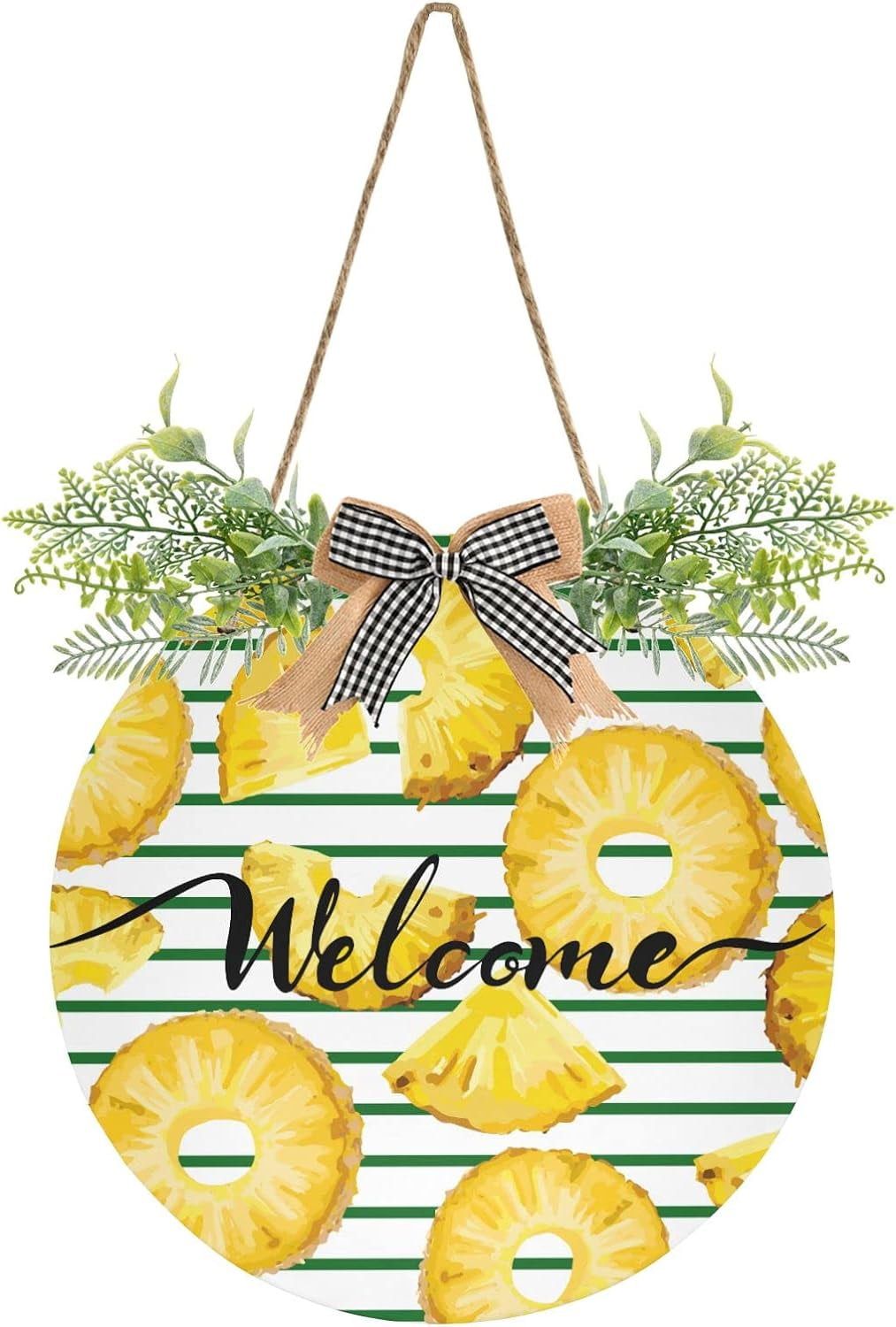 SKYSONIC Pineapple Pattern Welcome Sign Front Door Decor Round Door ...