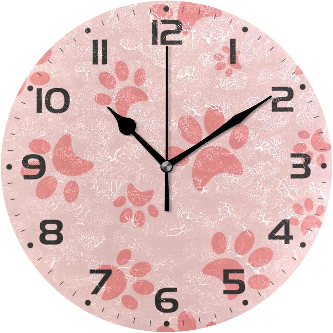 SKYSONIC Pink Cat Paw Wall Clock 10 Inch Silent Non Ticking Round Clock ...