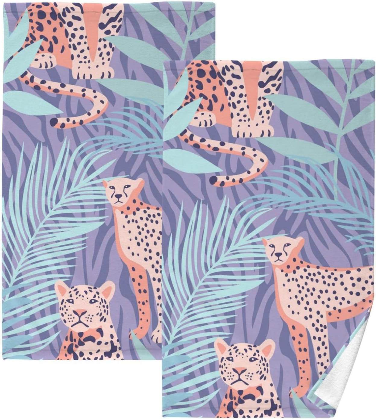 SKYSONIC Pink Cheetah Patterned Hand Towels 2 PCS, Cotton Bath Towel ...
