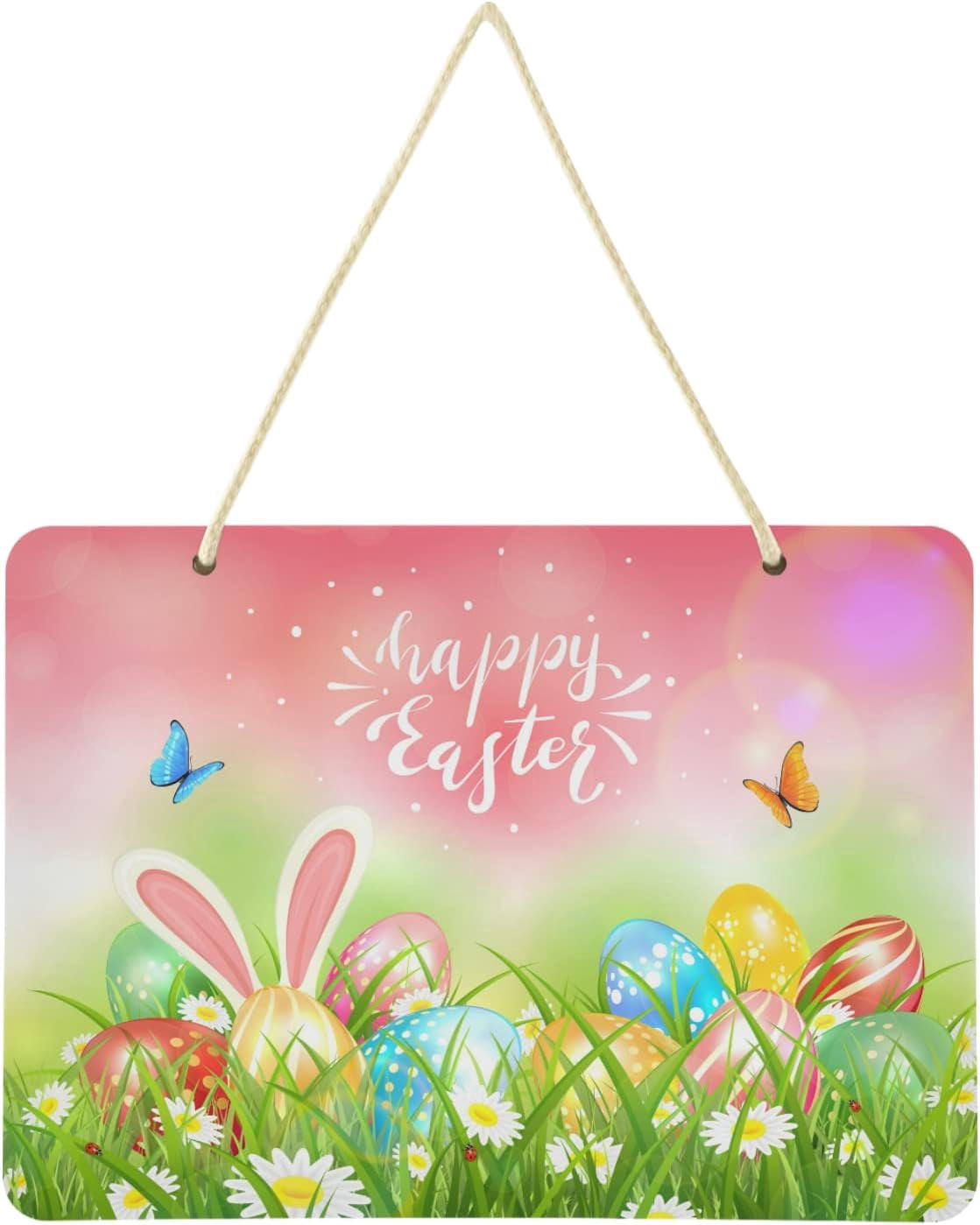 SKYSONIC Pink Easter Egg Welcome Sign Front Door Decor Wall Hanging ...