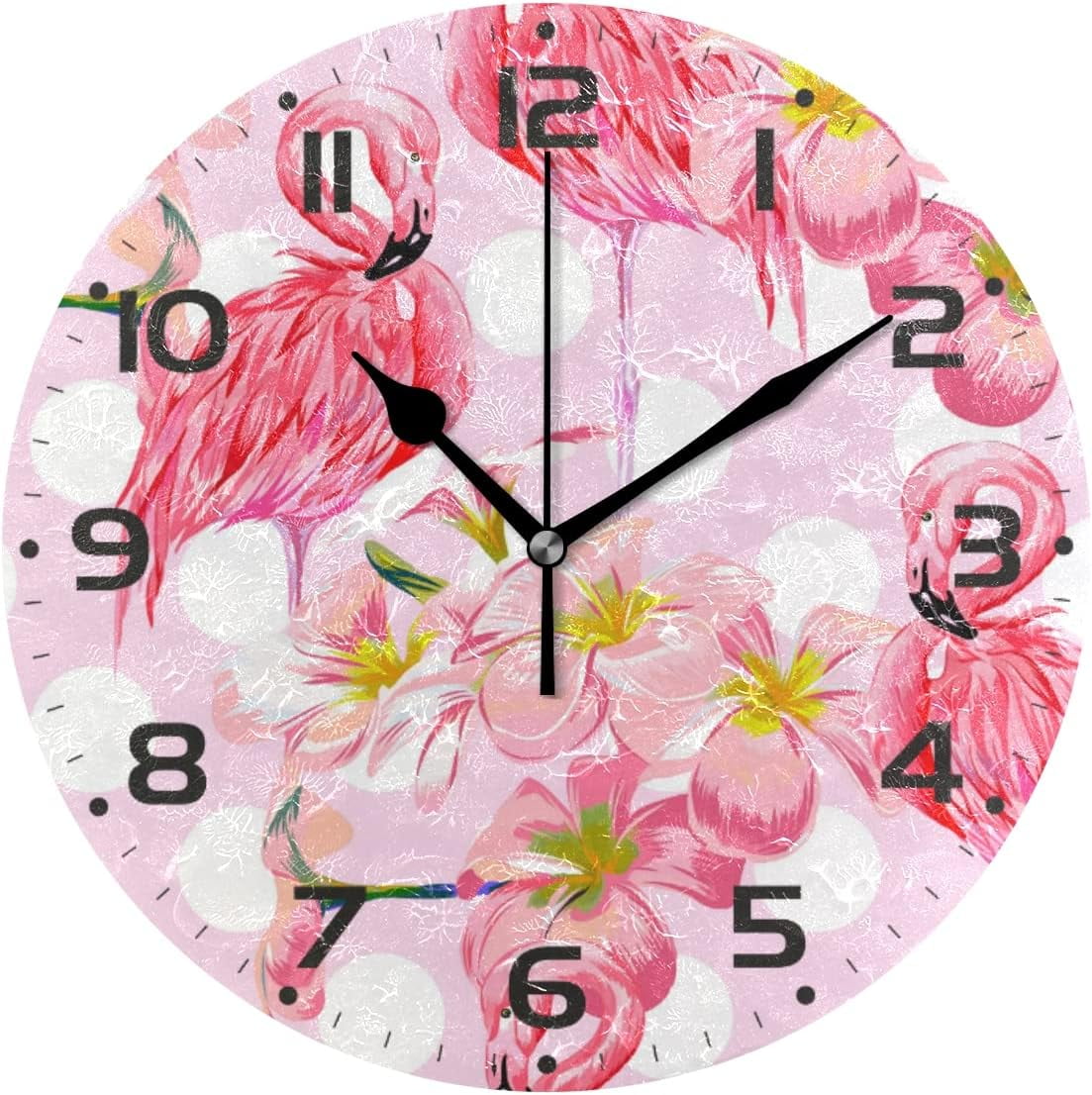 SKYSONIC Pink Flamingo Wall Clock 10 Inch Silent Non Ticking Round ...