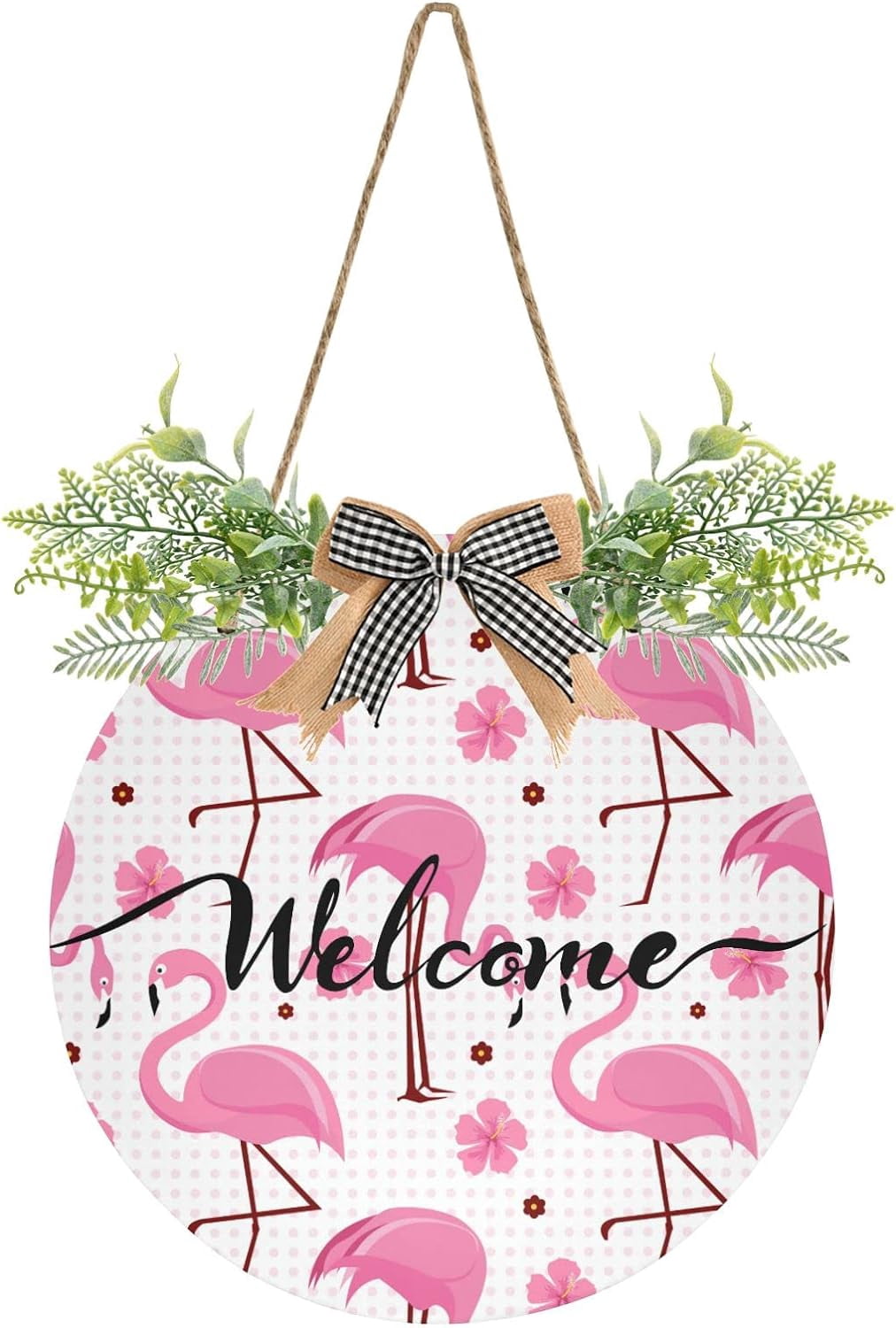 SKYSONIC Pink Flamingos Tropical Palm Leaves Welcome Sign Front Door ...