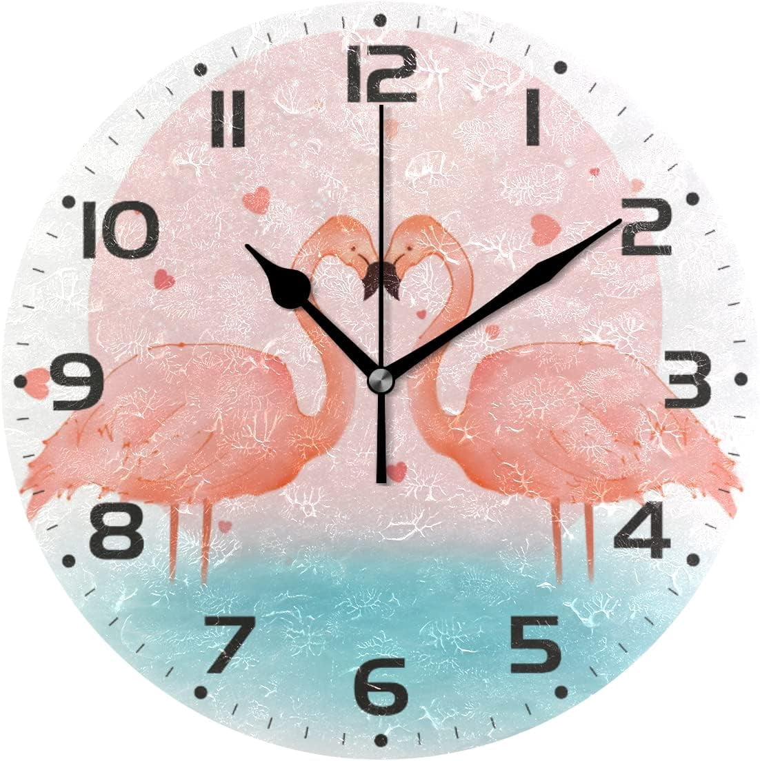 SKYSONIC Pink Flamingos Valentine's Wall Clock 10 Inch Silent Non ...
