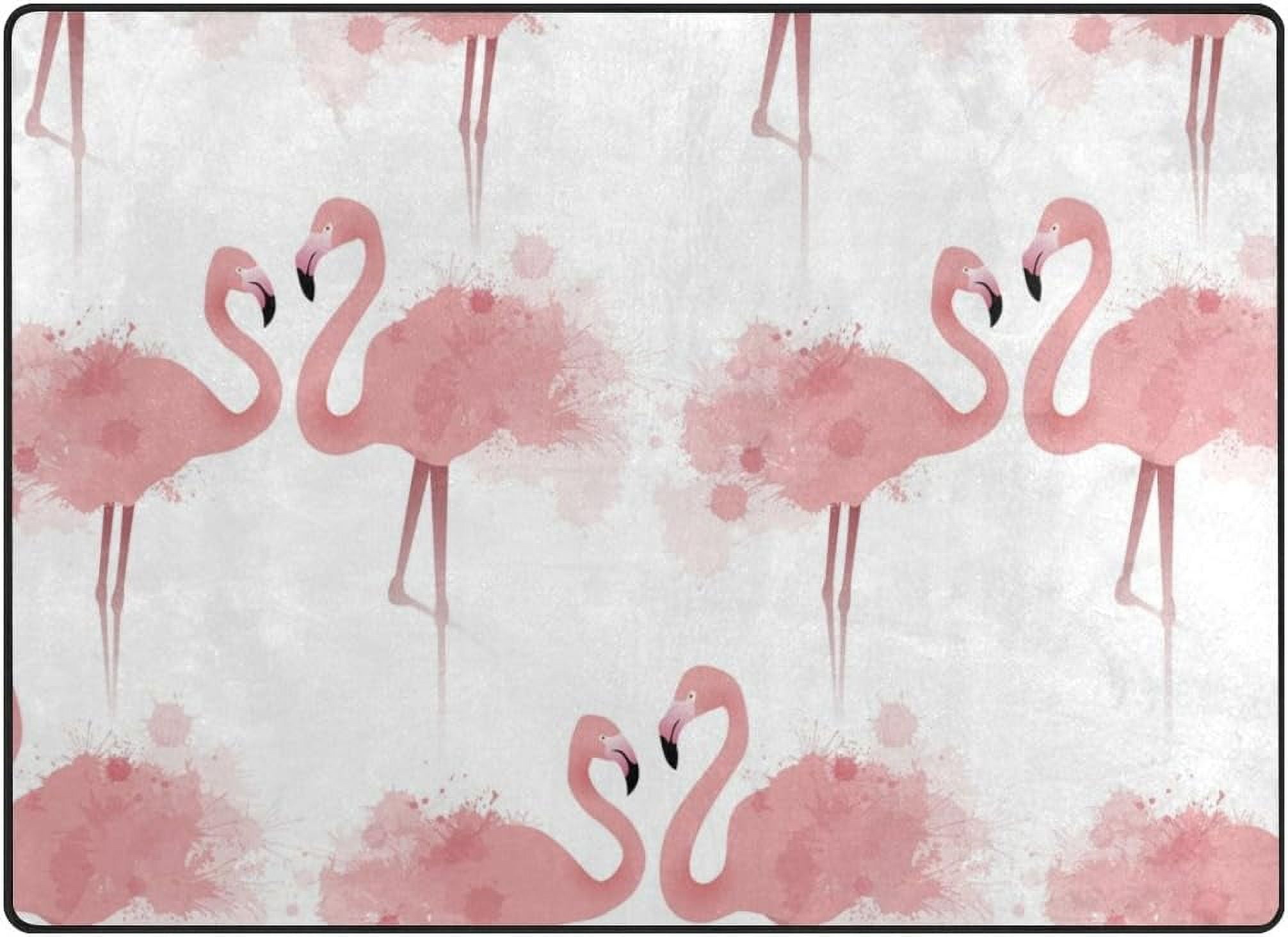 SKYSONIC Pink Flamingos Watercolor Splashes Area Rug Pad - 80x58 inch ...