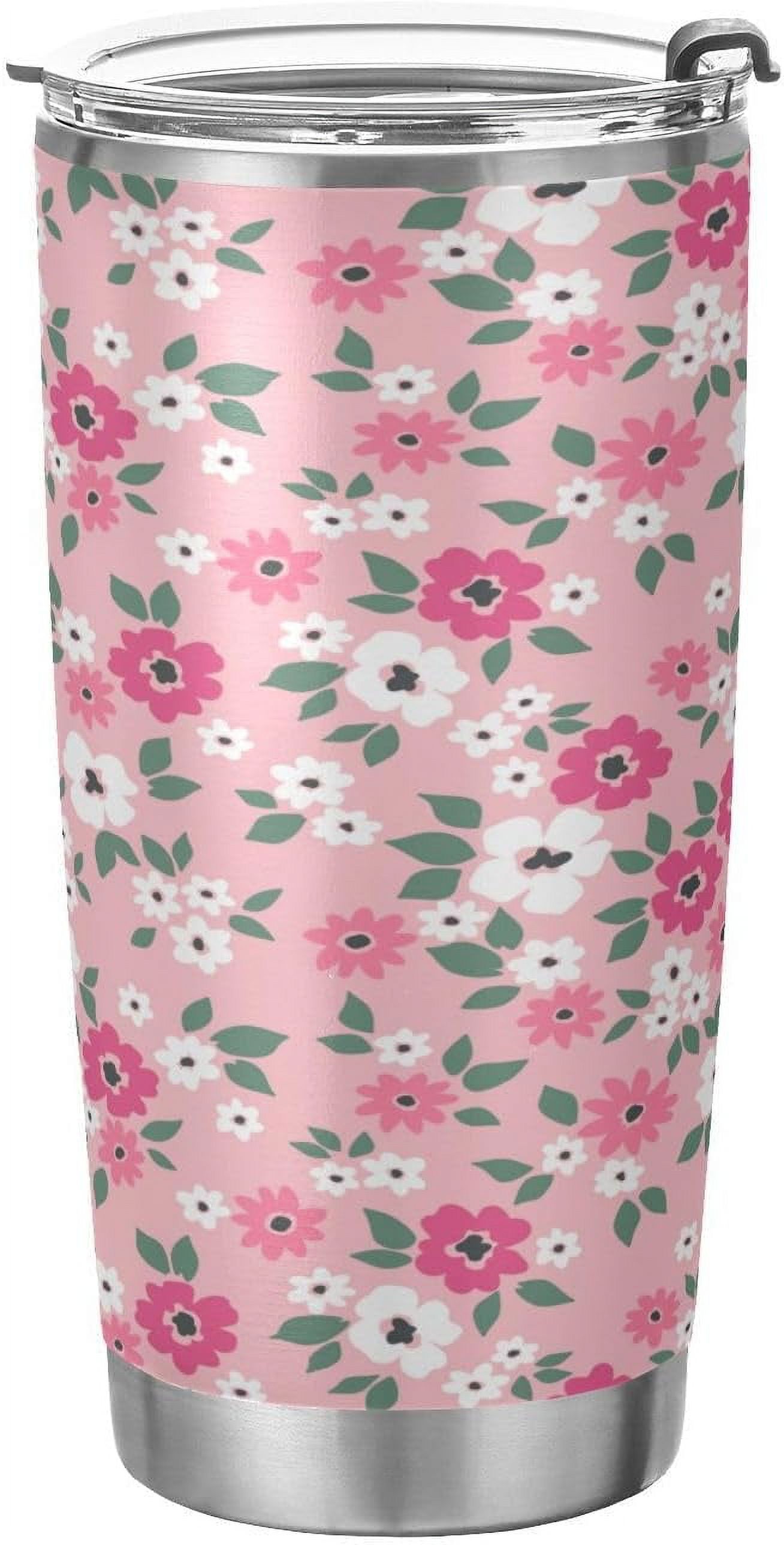 SKYSONIC Pink Floral 12 oz Stainless Steel Insulated Mug, Double Vacuum ...