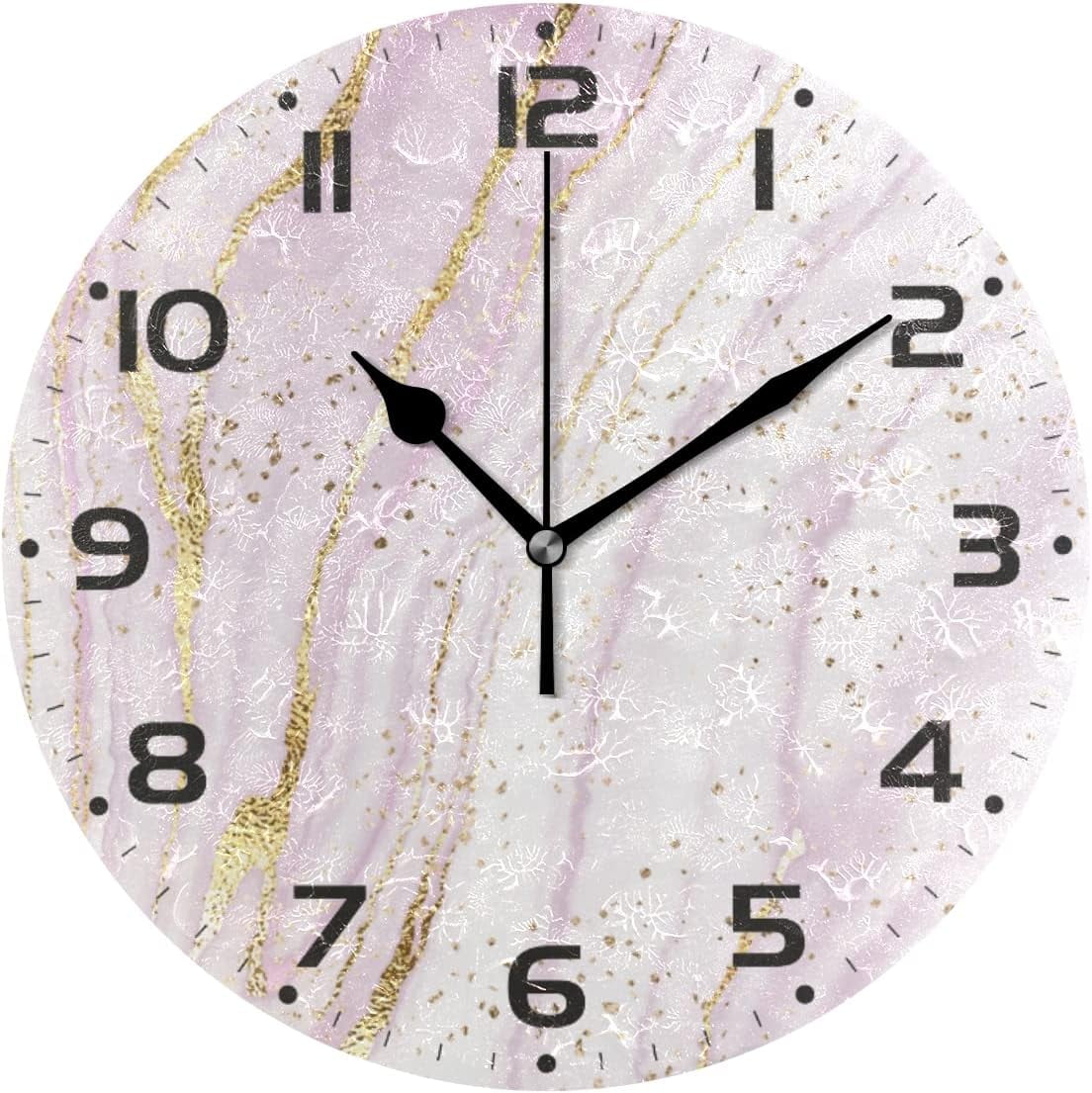 SKYSONIC Pink Golden Marble Texture Wall Clock 10 Inch Silent Non ...