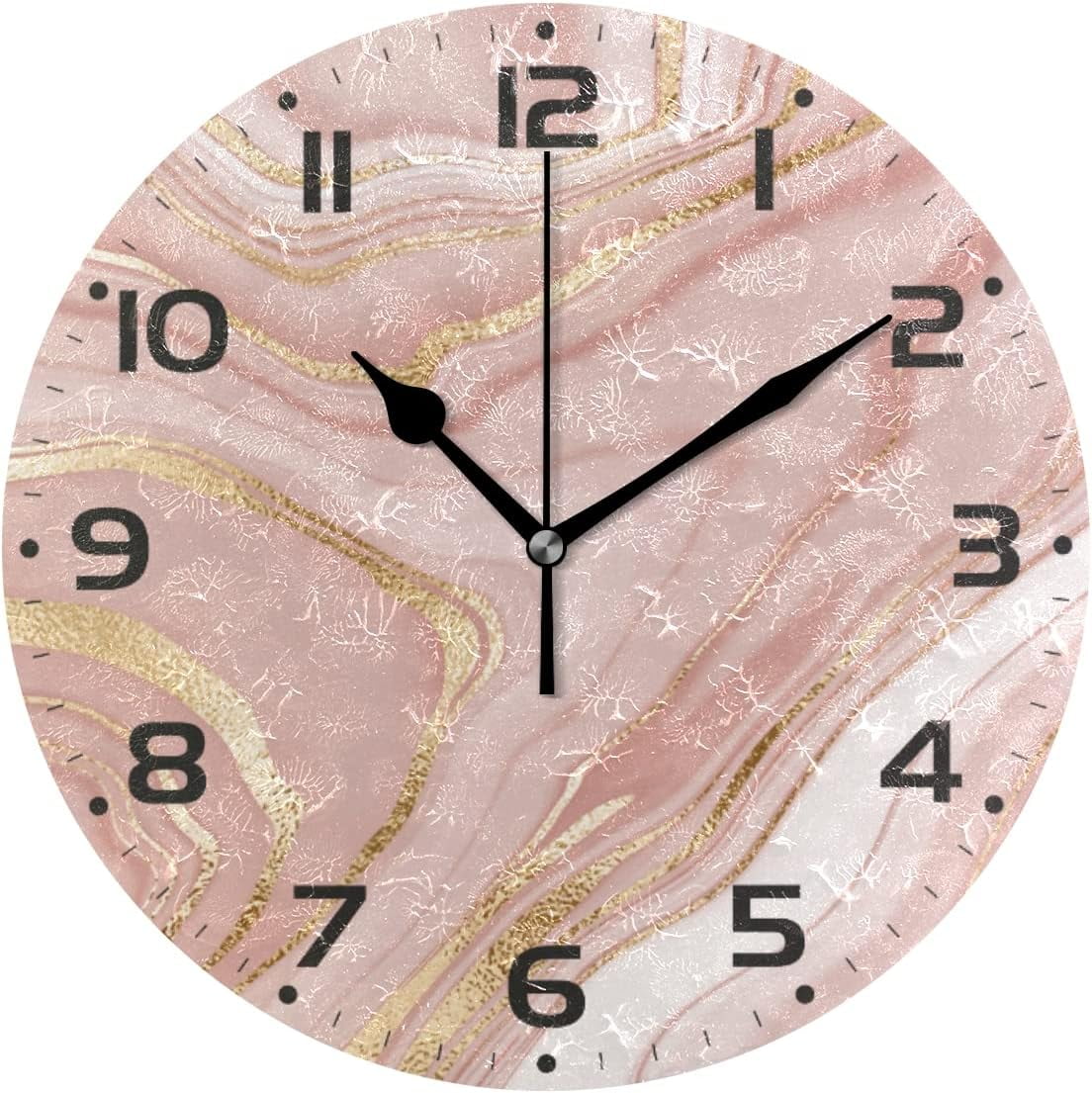 SKYSONIC Pink Marble Wall Clock 10 Inch Silent Non Ticking Round Clock ...
