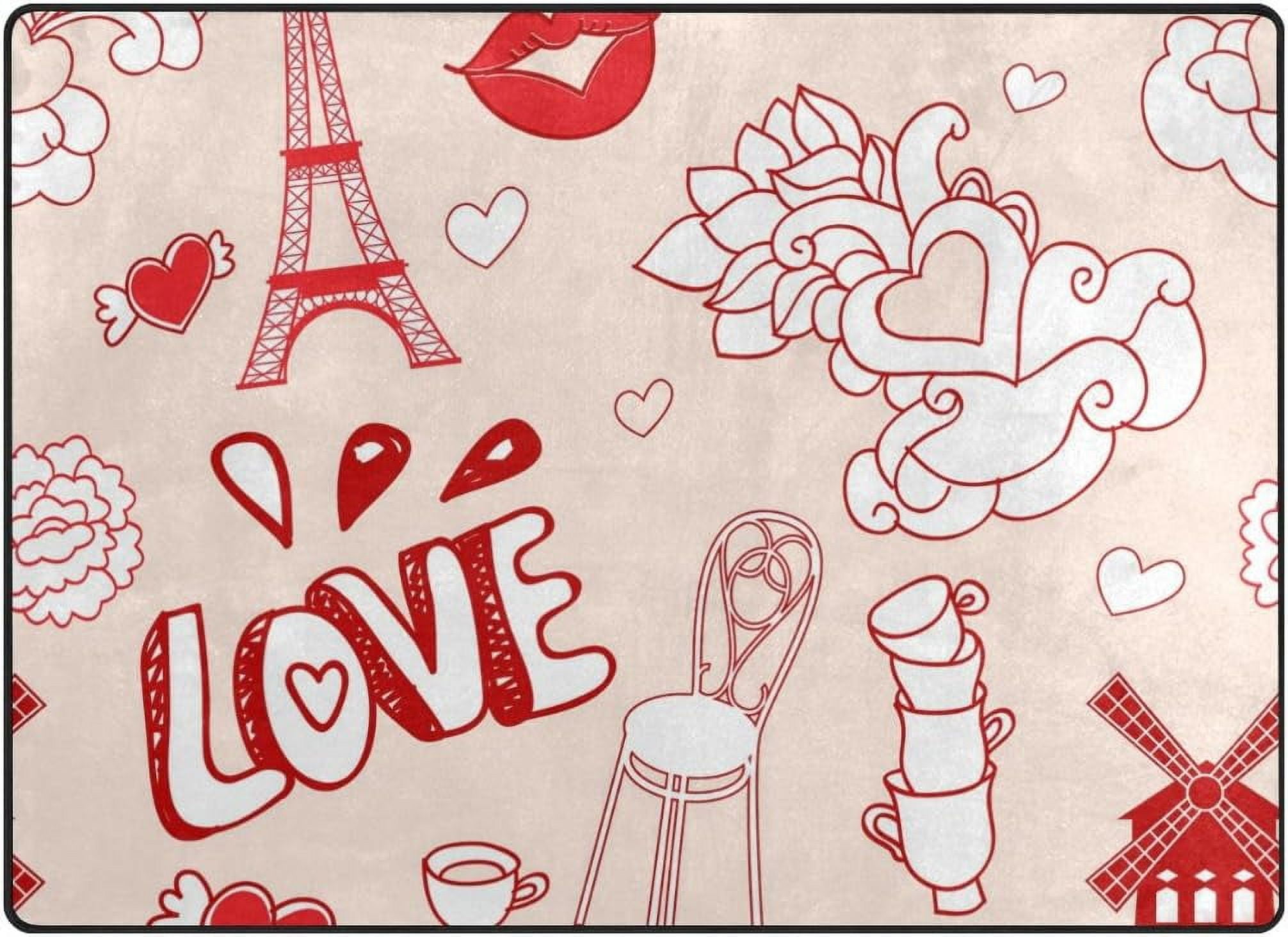 SKYSONIC Pink Paris Pattern 80x58 inches Lightweight Soft Area Rug Mat ...