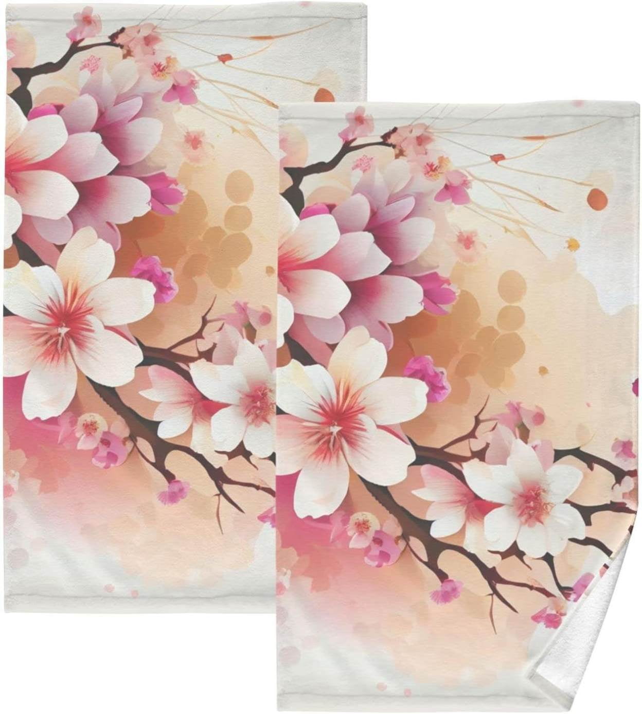 SKYSONIC Pink Spring Flowers Hand Towels 2 Pack, Cotton Bath Towel for ...