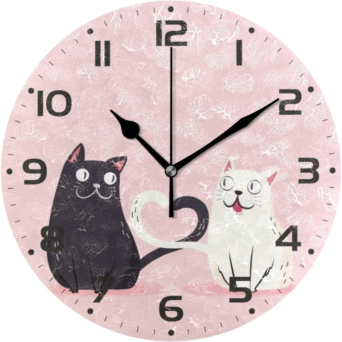 SKYSONIC Pink Valentines Cat with Love Heart Wall Clock 10 Inch Silent ...